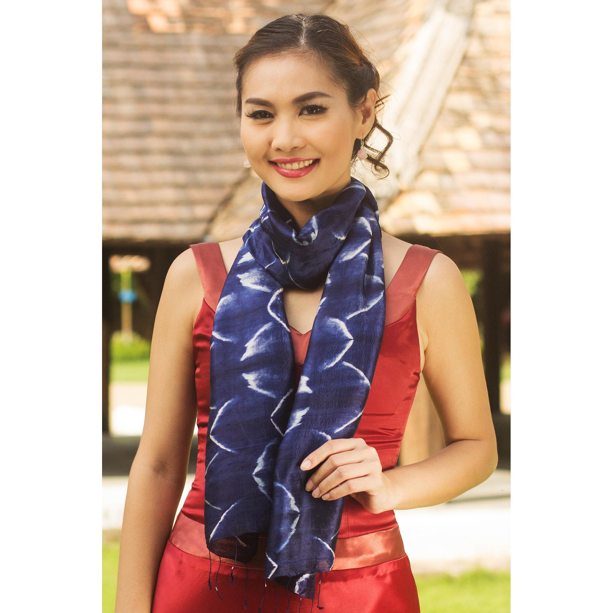 NOVICA Sapphire Mystique Silk scarf | GreaterGood