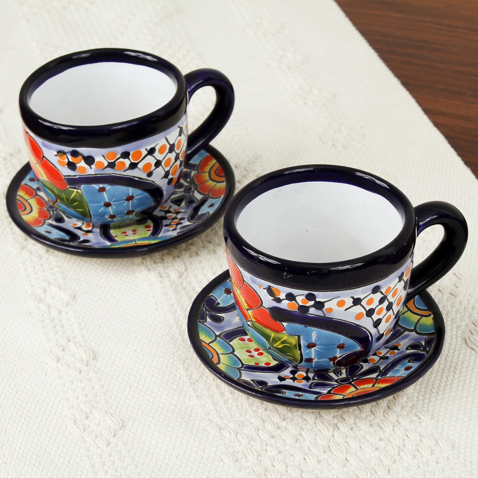 NOVICA Raining Flowers Talavera Style Ceramic Cups and Saucers from ...