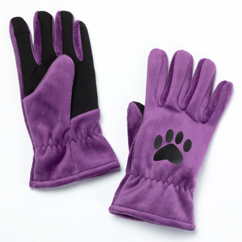Sherpa Fleece Paw Print Touch Screen Gloves | GreaterGood