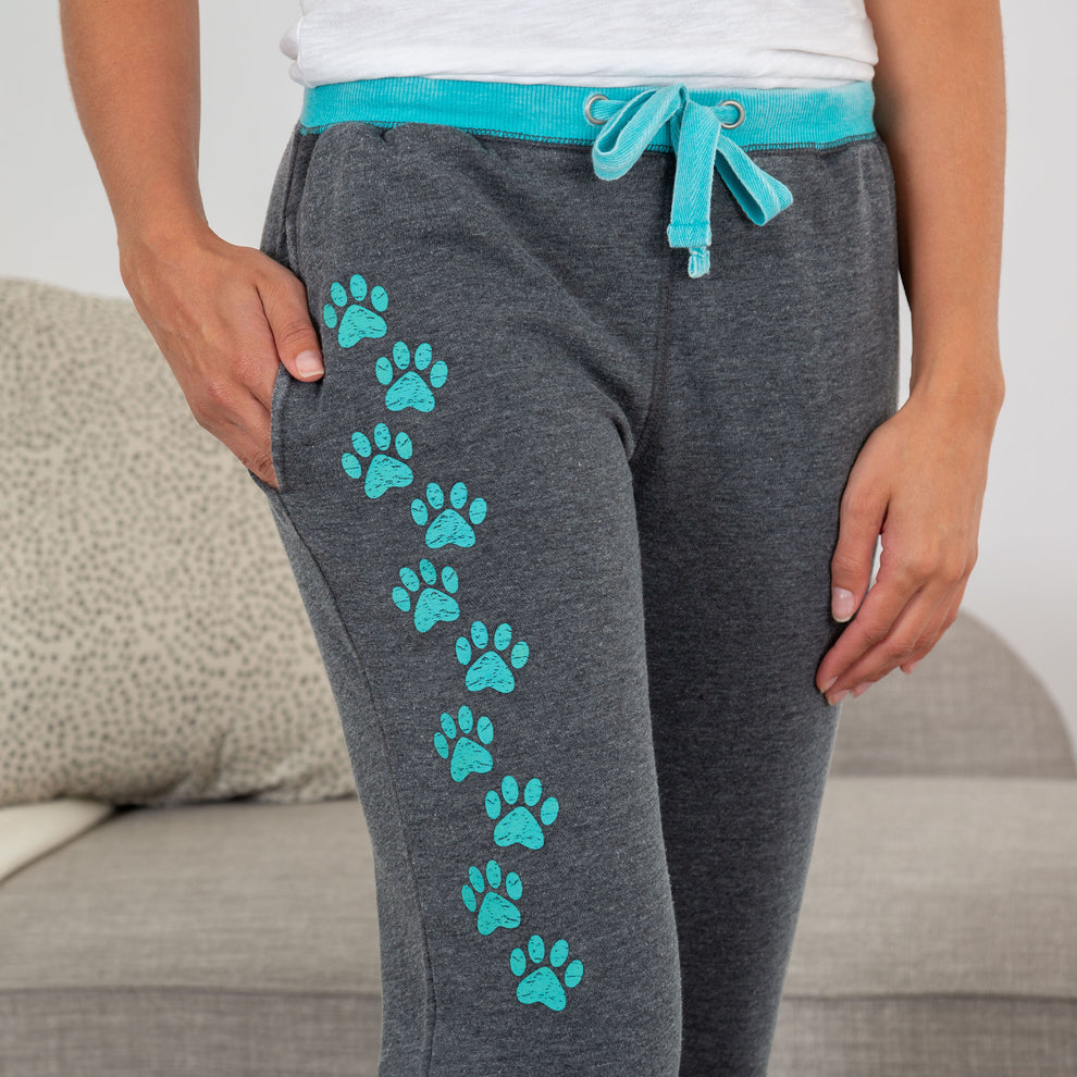Women's Paw Print Grey Sweatpants With Drawstring | GreaterGood