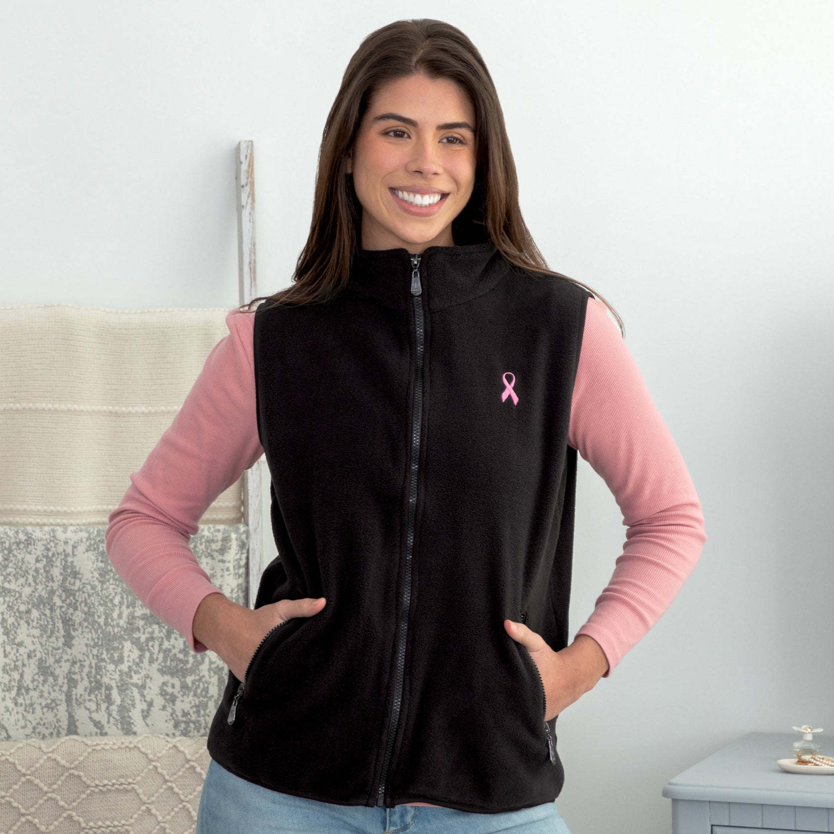 Women's Pink Ribbon Fleece Vest | GreaterGood