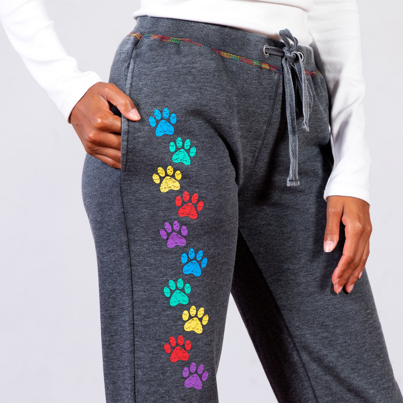 Women's Paw Print Grey Sweatpants With Drawstring | GreaterGood