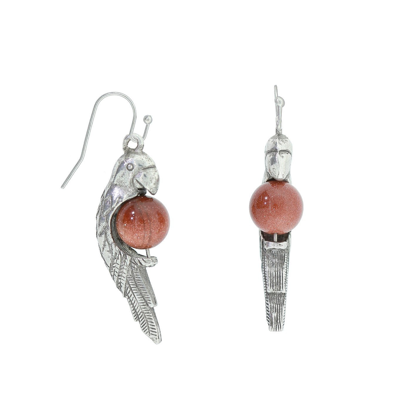 Pewter Parrot with Goldstone Bead Earring | GreaterGood