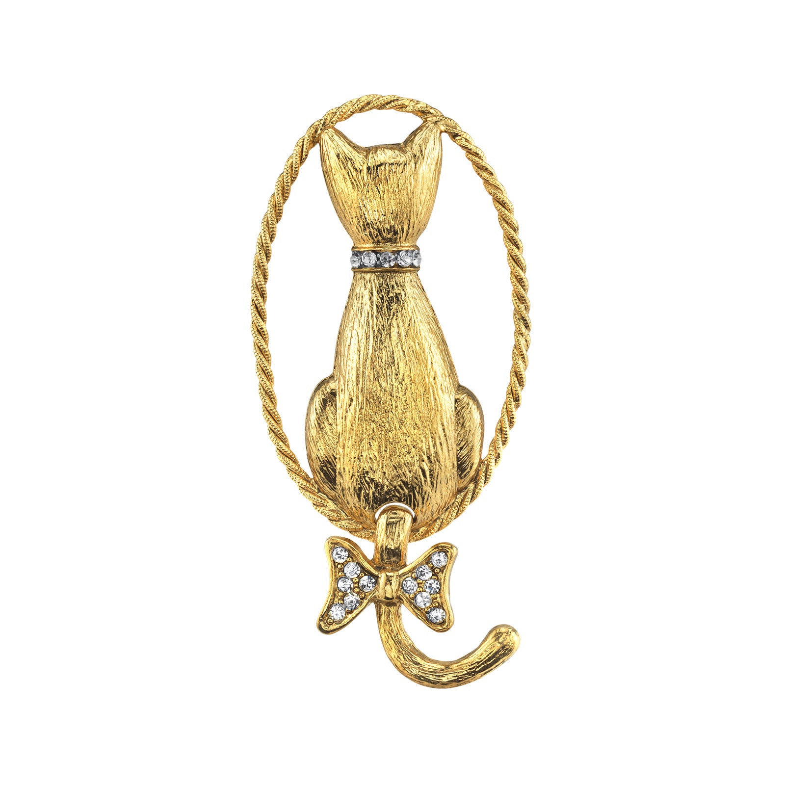 Gold Tone Crystal Backwards Cat Pin | GreaterGood