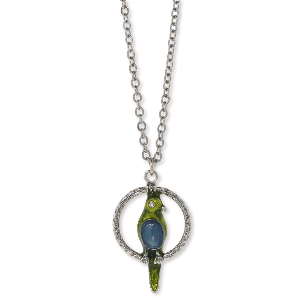Pewter Blue & Green Enamel Parrot Hoop Necklace 16"Adj. | GreaterGood