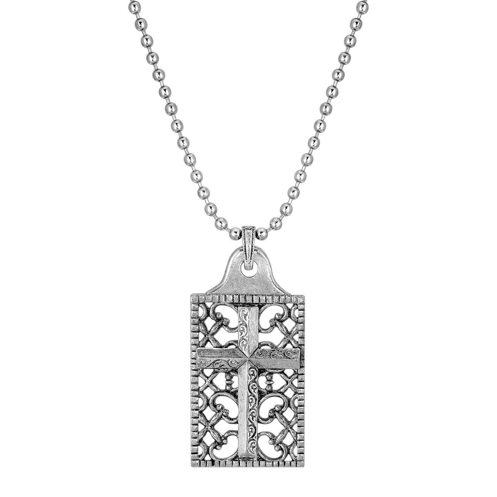 Pewter Cross Square Dog Tag Pendant 22" | GreaterGood