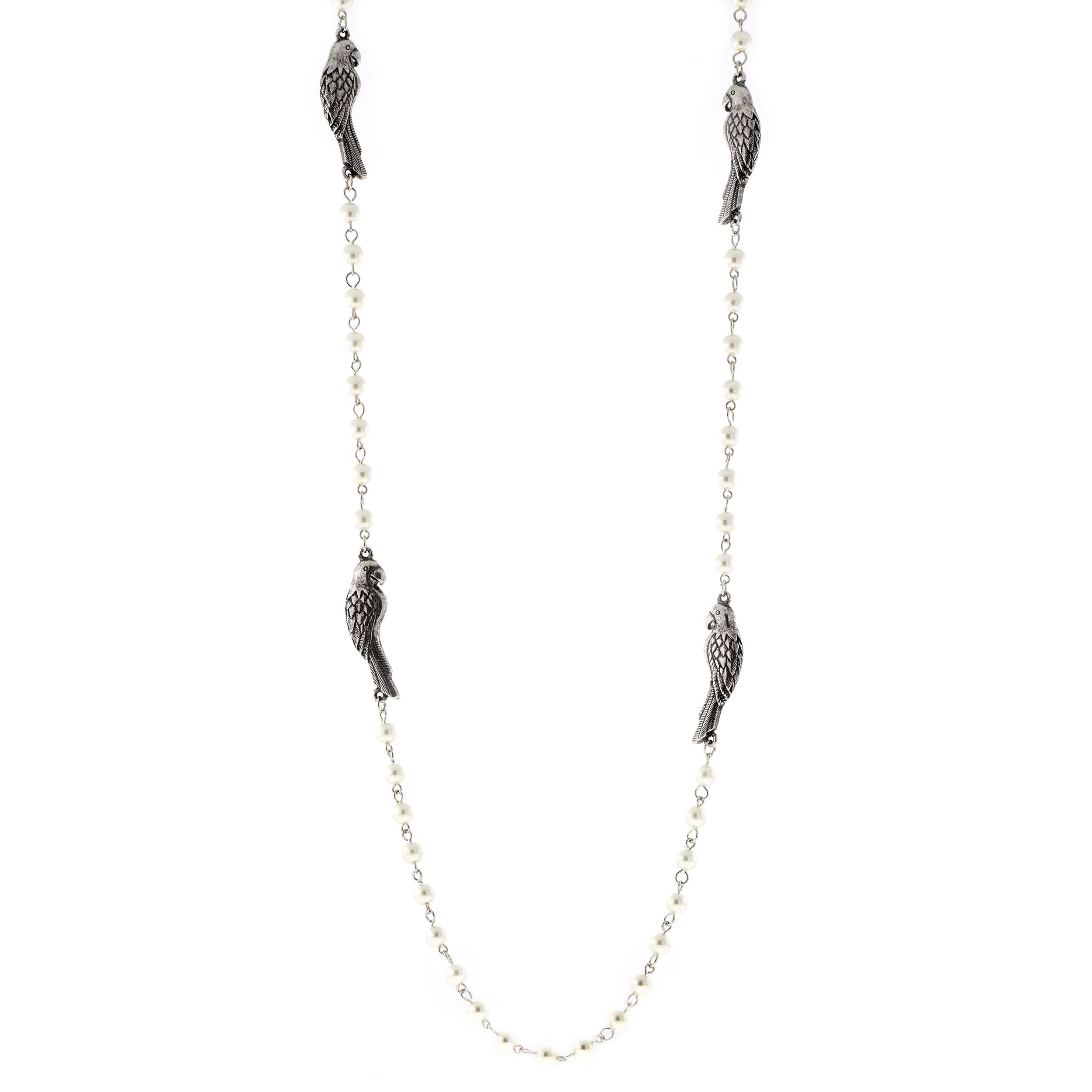 Pewter Parrot Pearl Chain Necklace 36" | GreaterGood