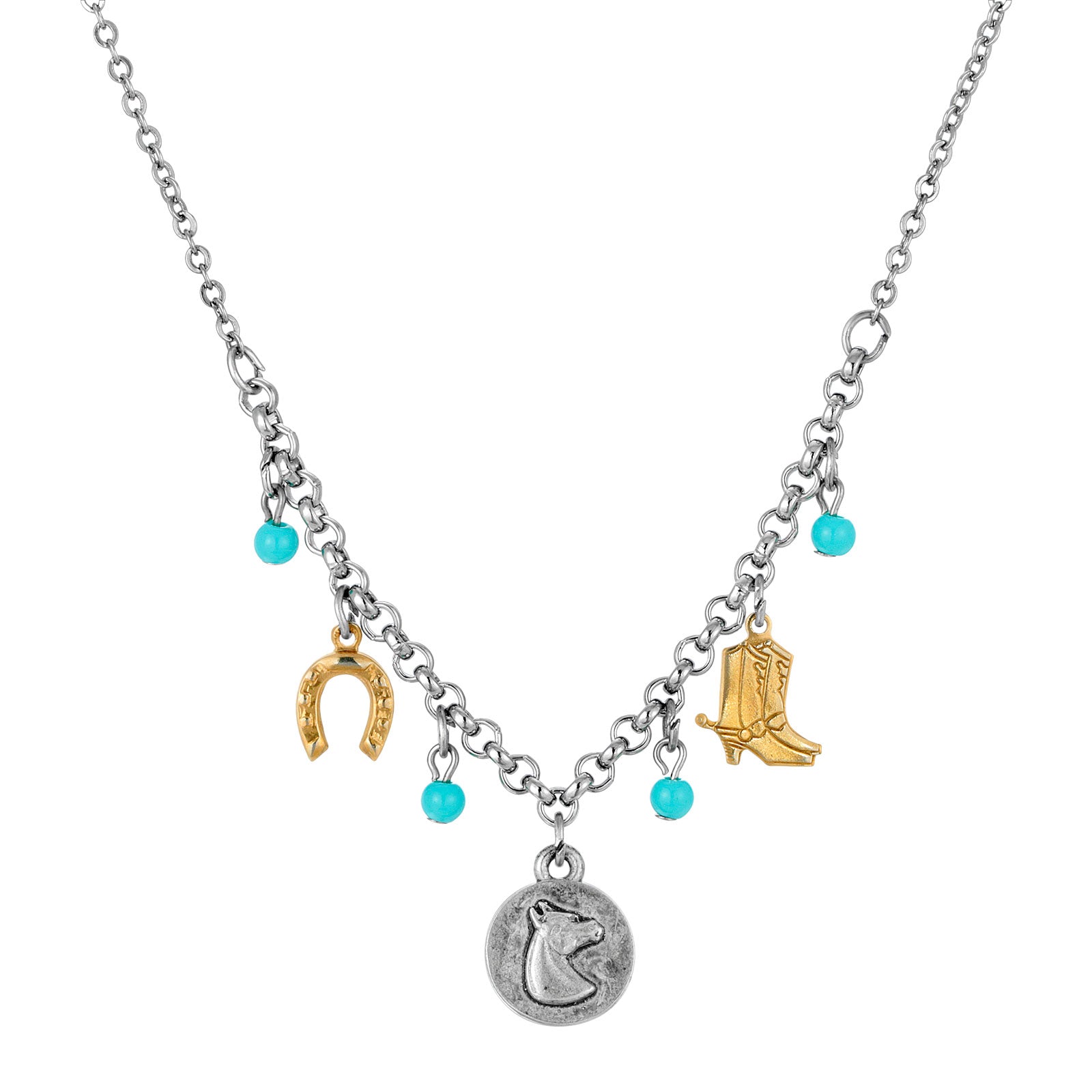 Pewter Turquoise Horse Charm Necklace | GreaterGood