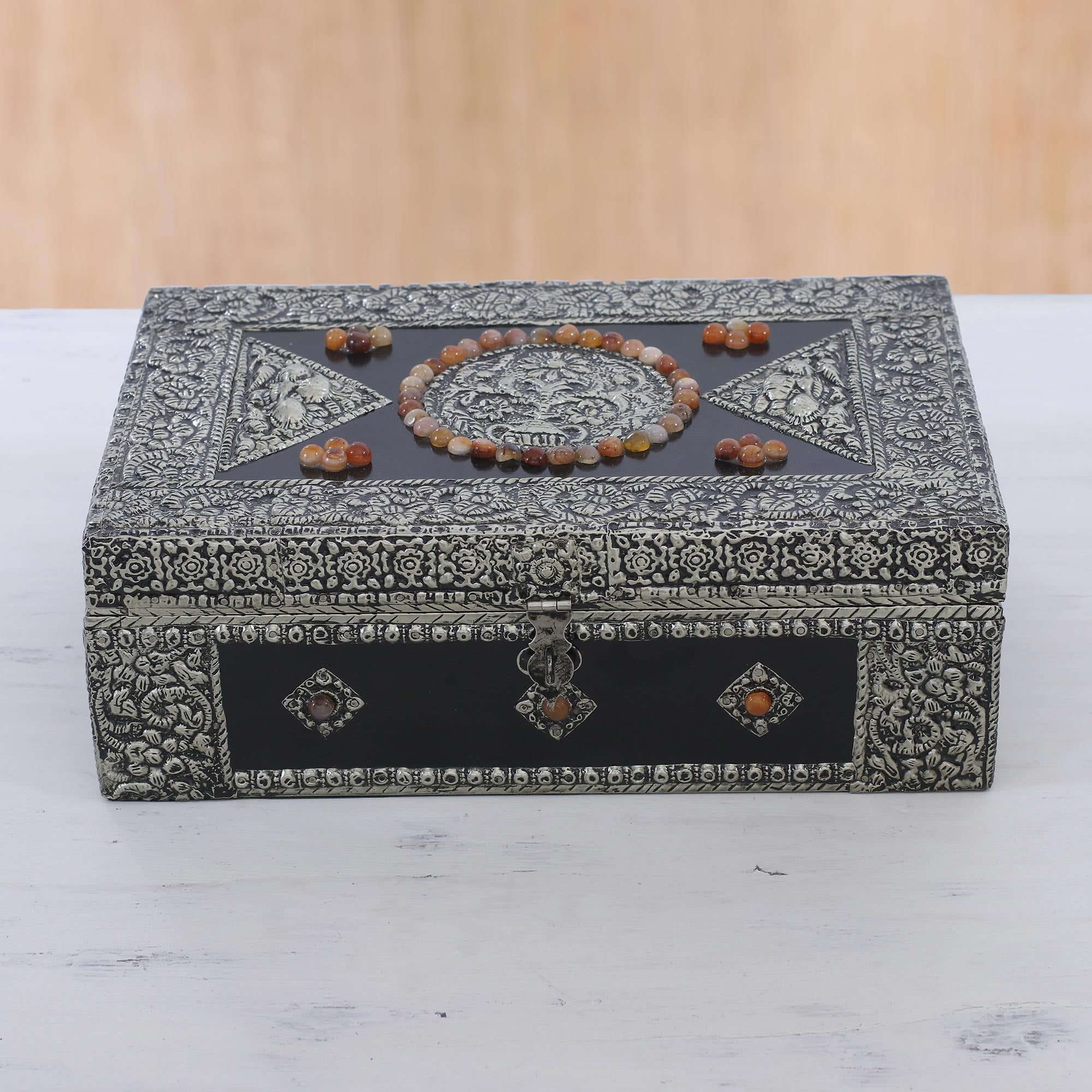 NOVICA Charisma Repousse Brass Jewelry Box | GreaterGood
