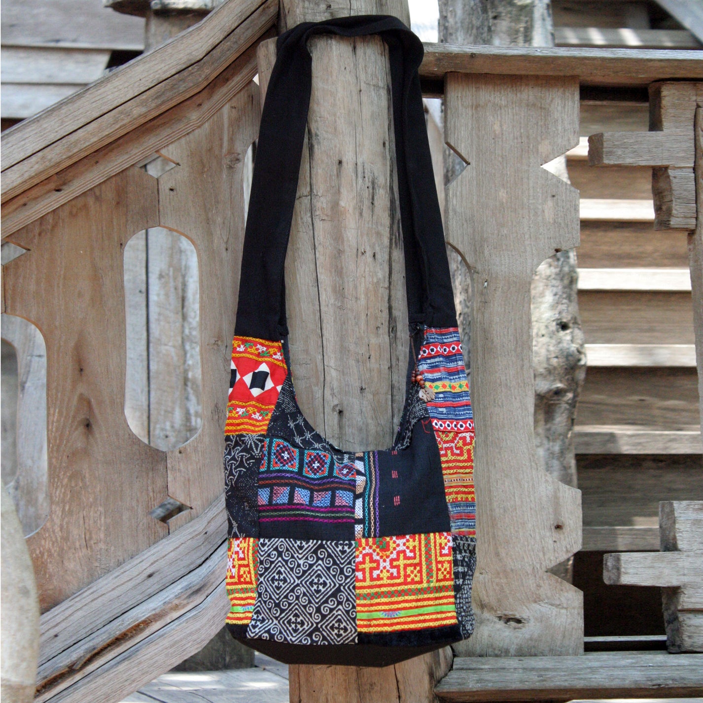 NOVICA Hmong Colors Cotton Sling Tote Bag | GreaterGood