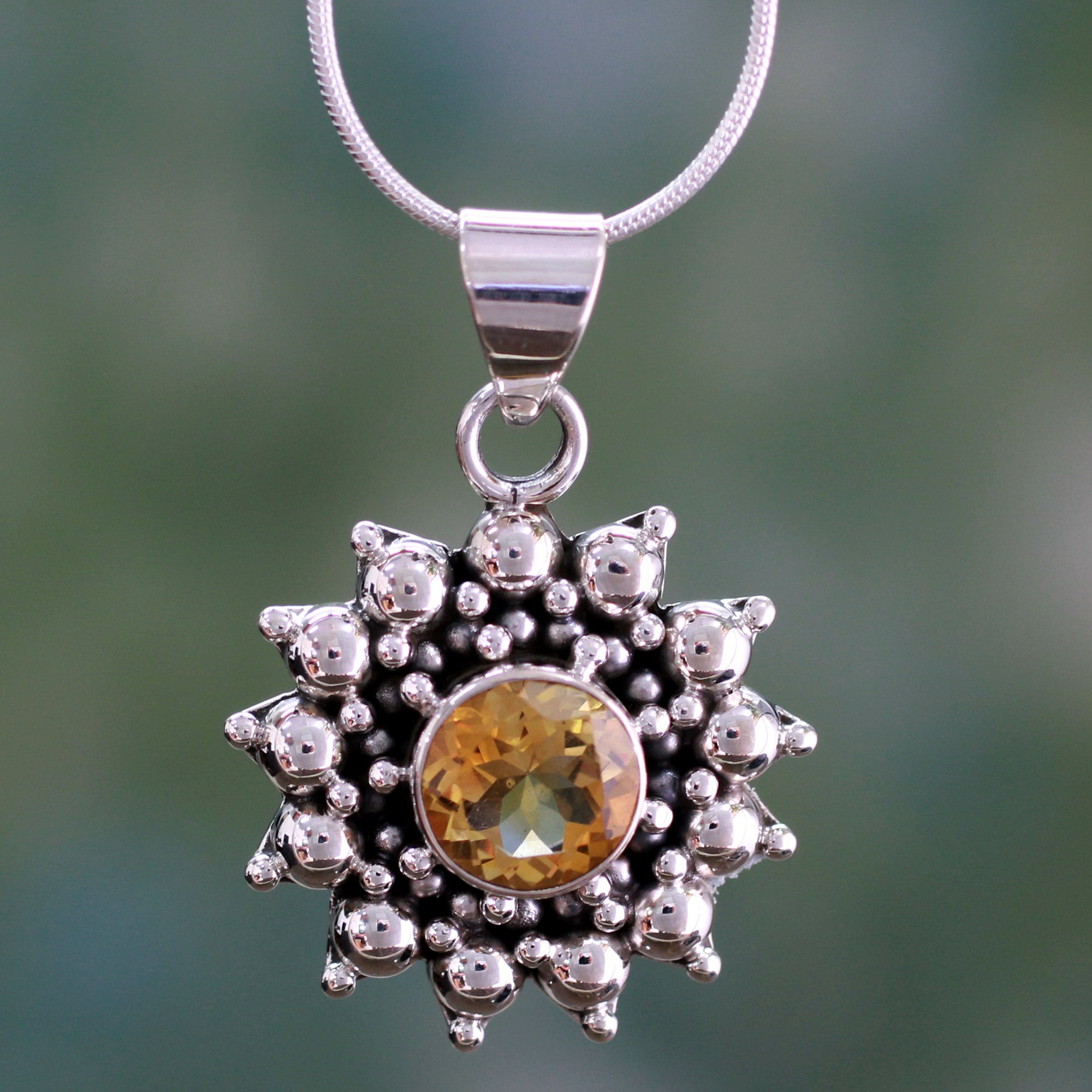 NOVICA Star Citrine & Sterling Silver Pendant Necklace | GreaterGood