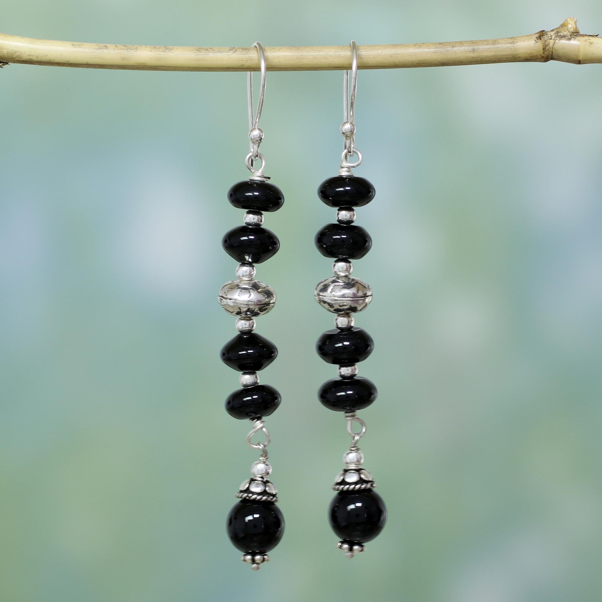 NOVICA Distinction Onyx dangle earrings | GreaterGood