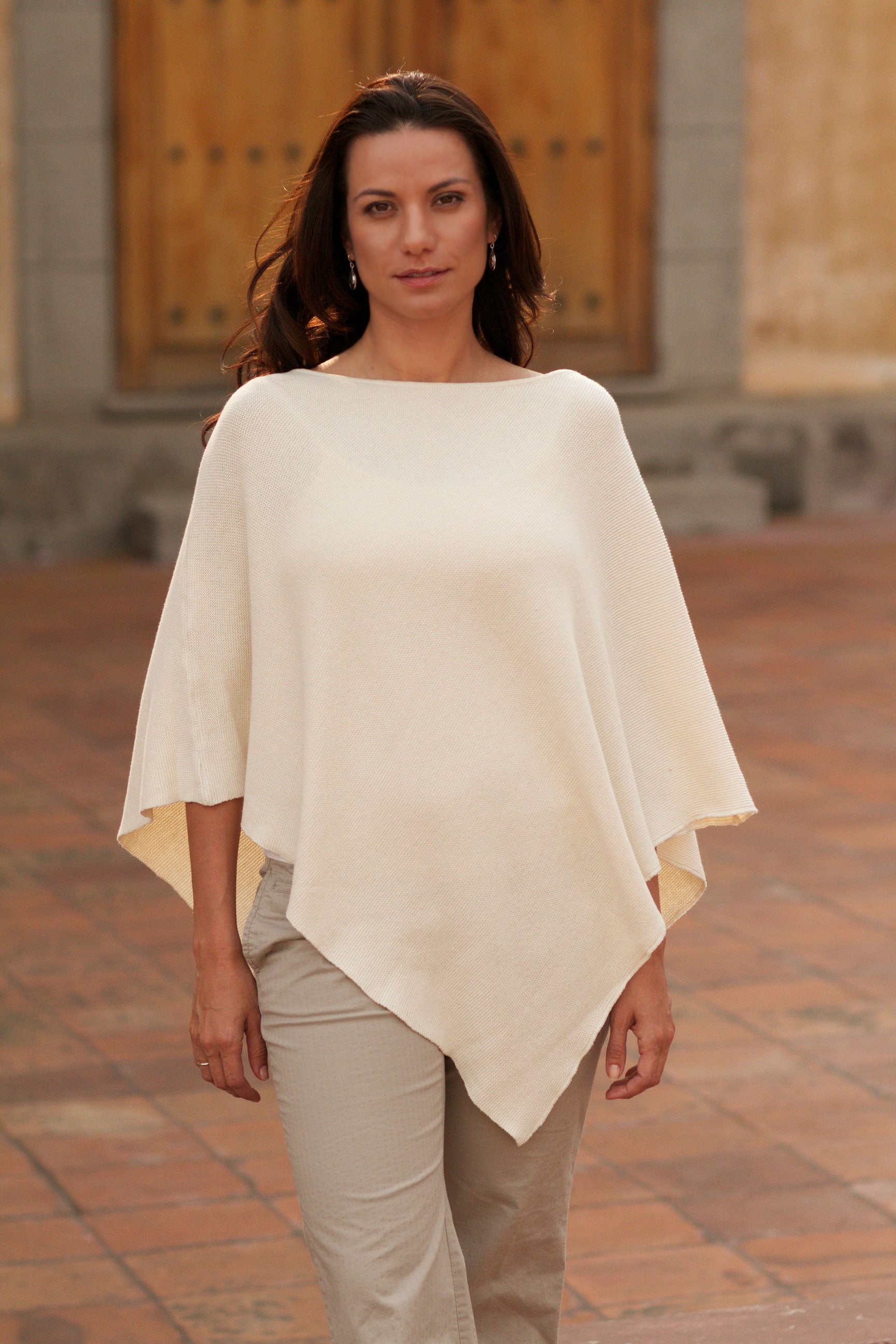 NOVICA Ivory Grace Cotton Hand Made Poncho | GreaterGood