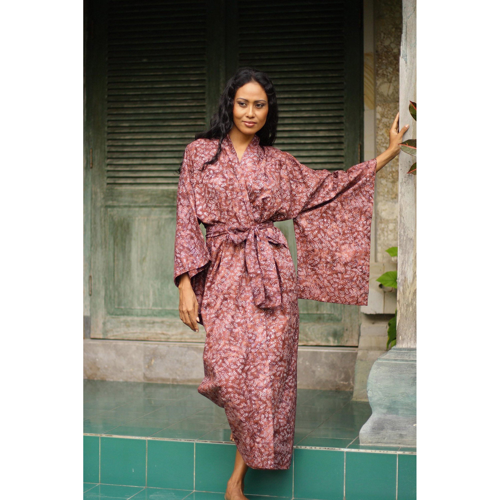 NOVICA Earth Dancer Brick Red Cotton Robe | GreaterGood