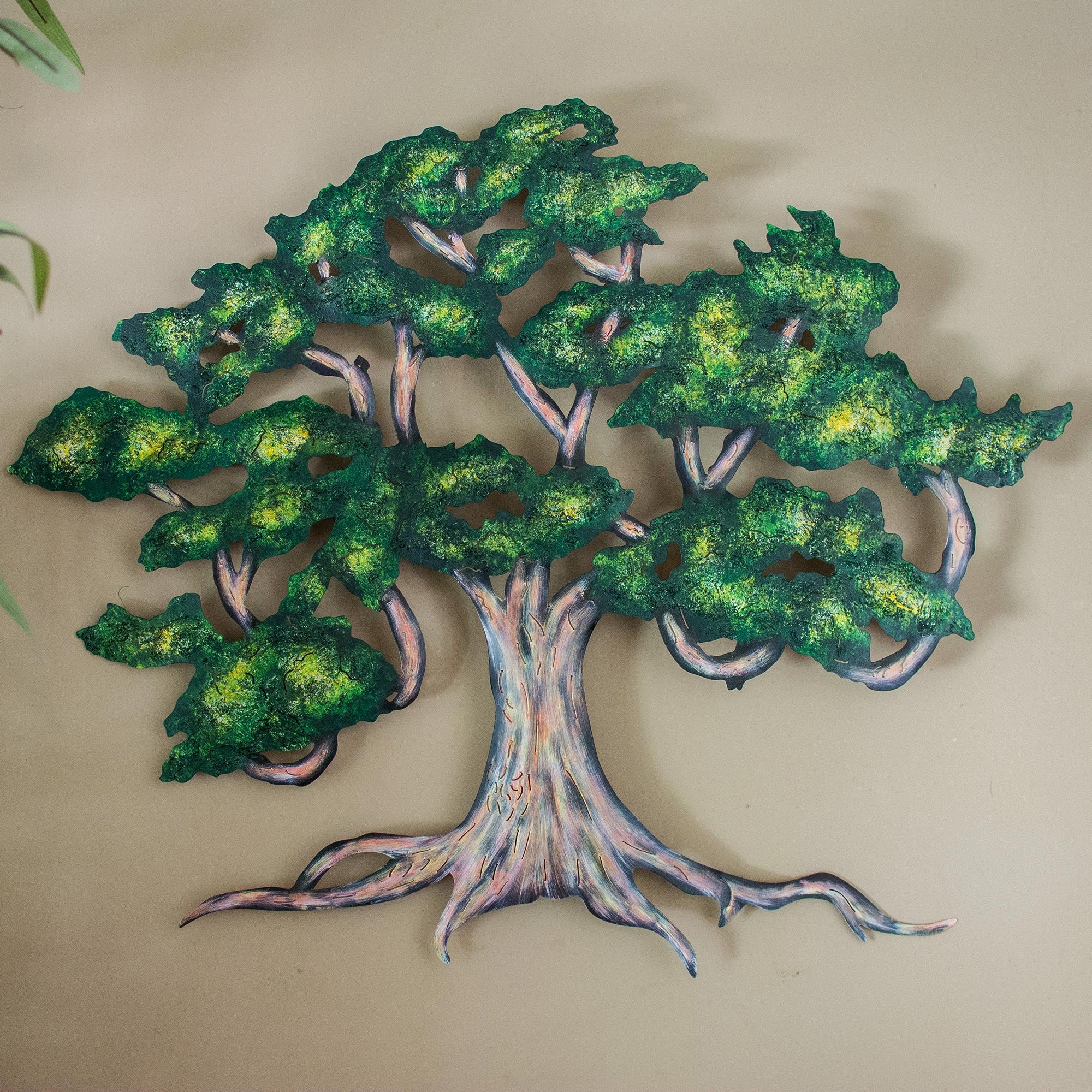 NOVICA Ancient Shade Tree Unique Handmade Hand Painted Steel Wall Art ...
