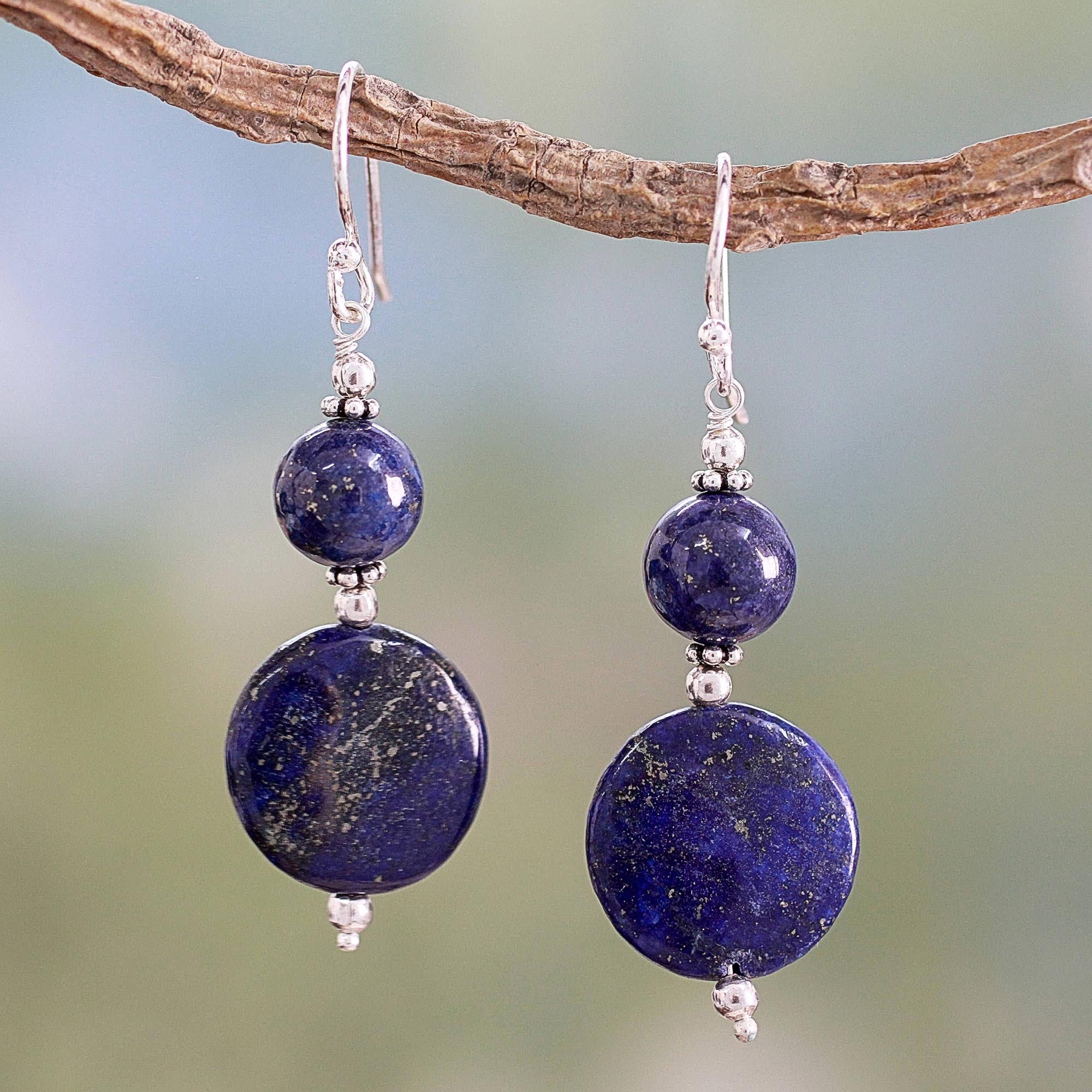 NOVICA Bihar Moons Lapis Lazuli Beaded Earrings | GreaterGood