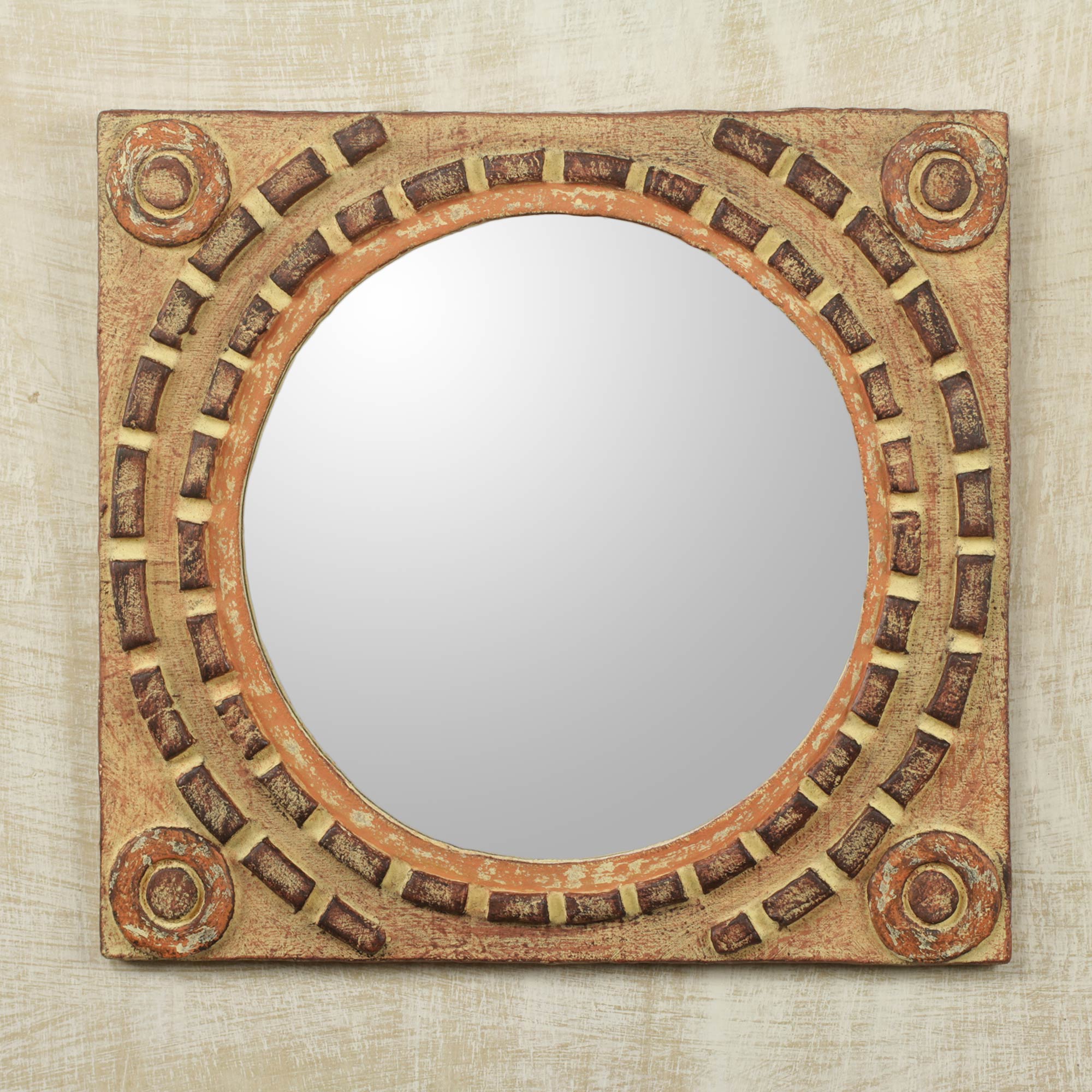 NOVICA African Tradition Rustic Wood Wall Mirror | GreaterGood