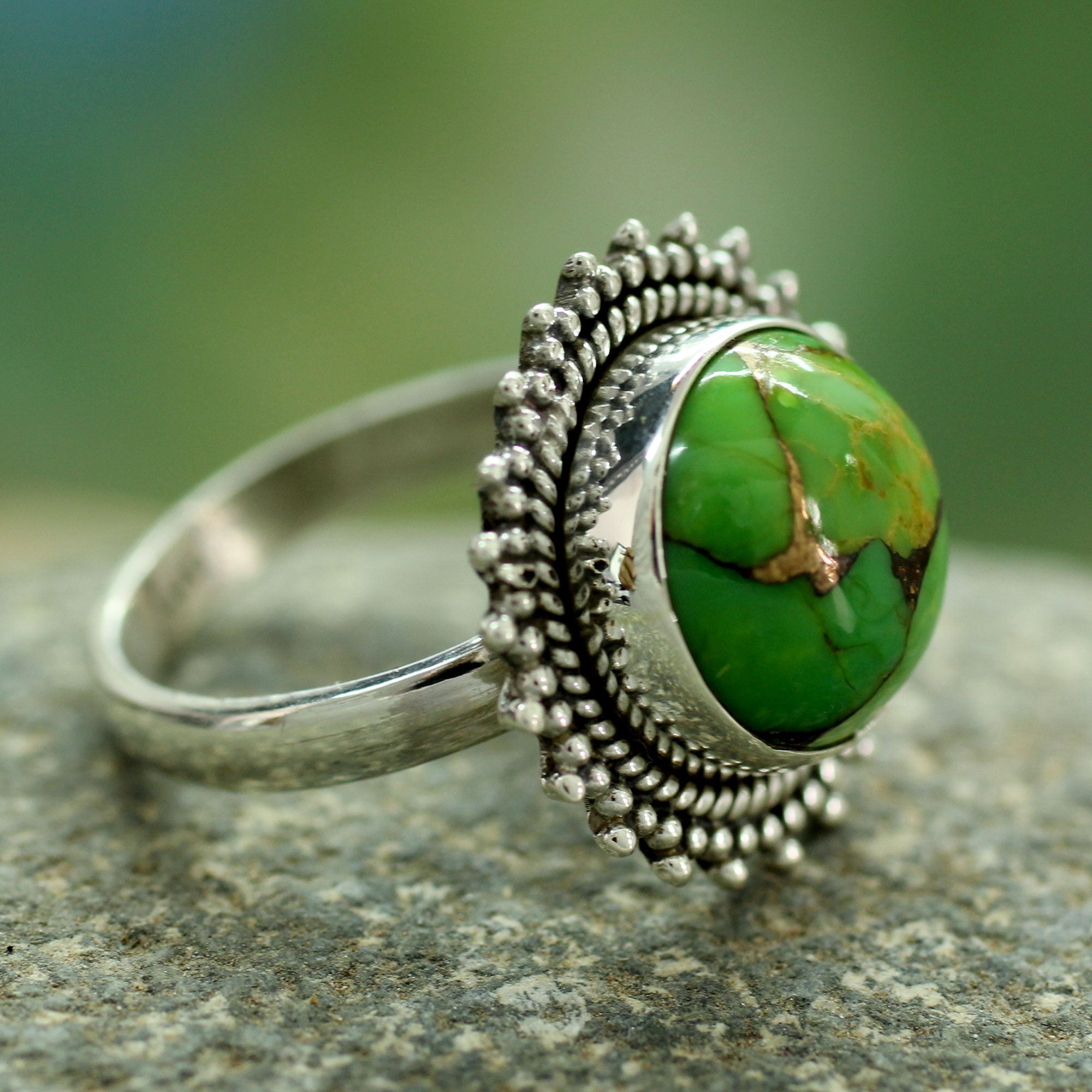 Verdant Promise Sterling Silver and Green Composite Turquoise Cocktail ...