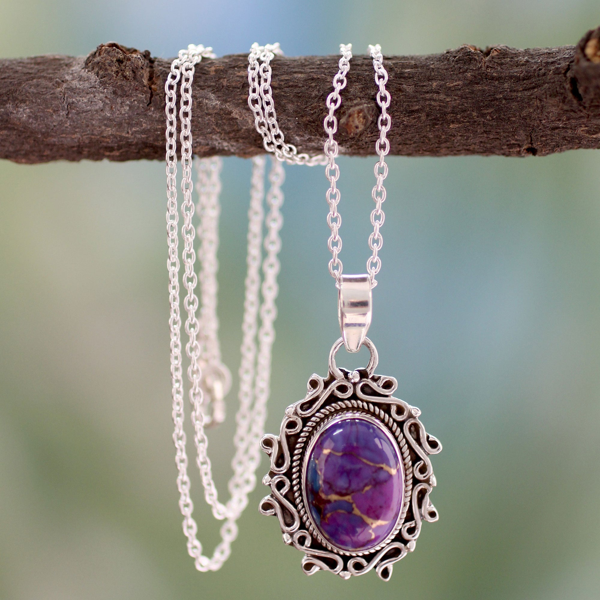 NOVICA Splendor Women's Sterling Silver Necklace Composite Turquoise ...