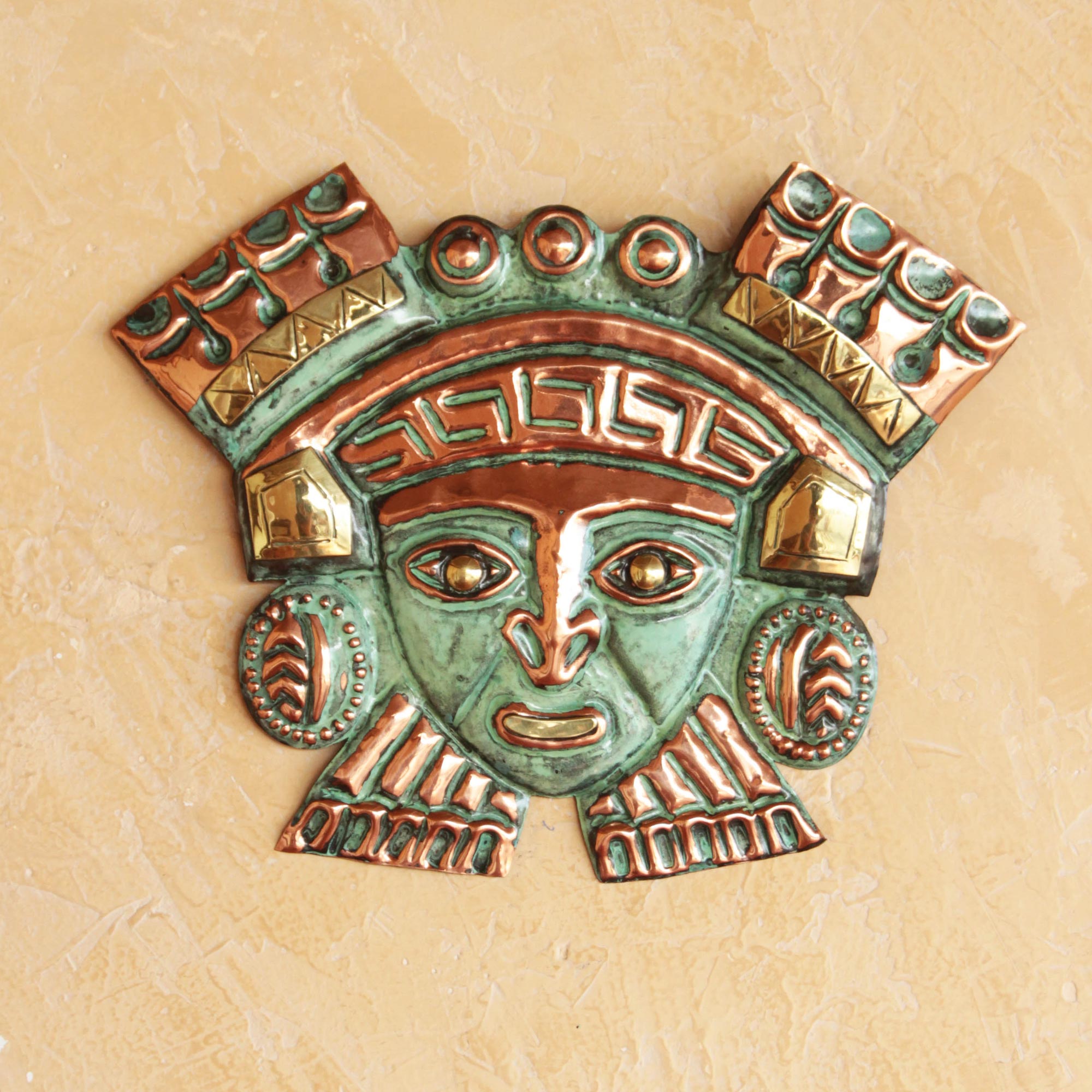 NOVICA Moche Nobleman Hand Crafted Bronze and Copper Wall Decor Mask ...