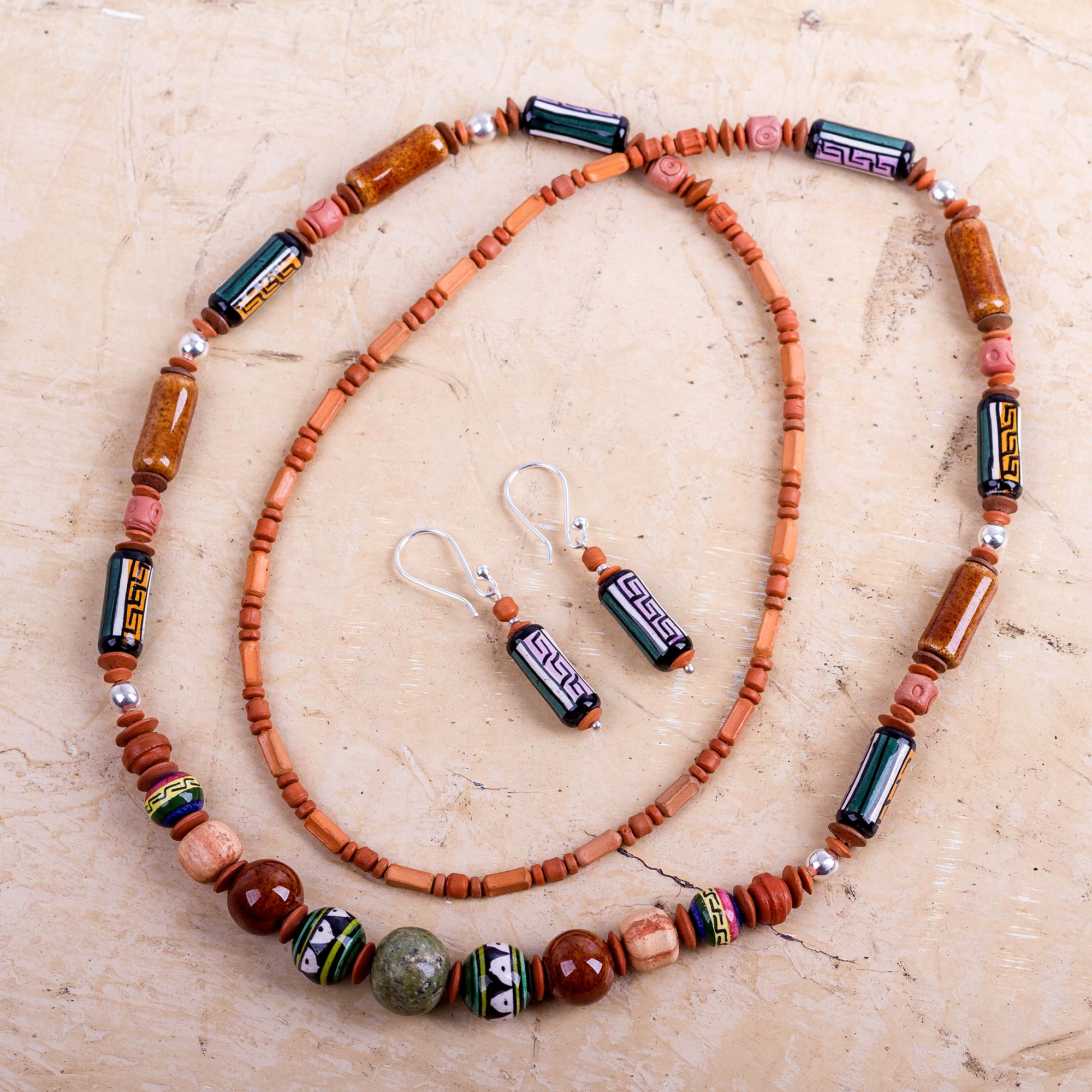 NOVICA Inca Colors Ceramic beaded jewelry set | GreaterGood