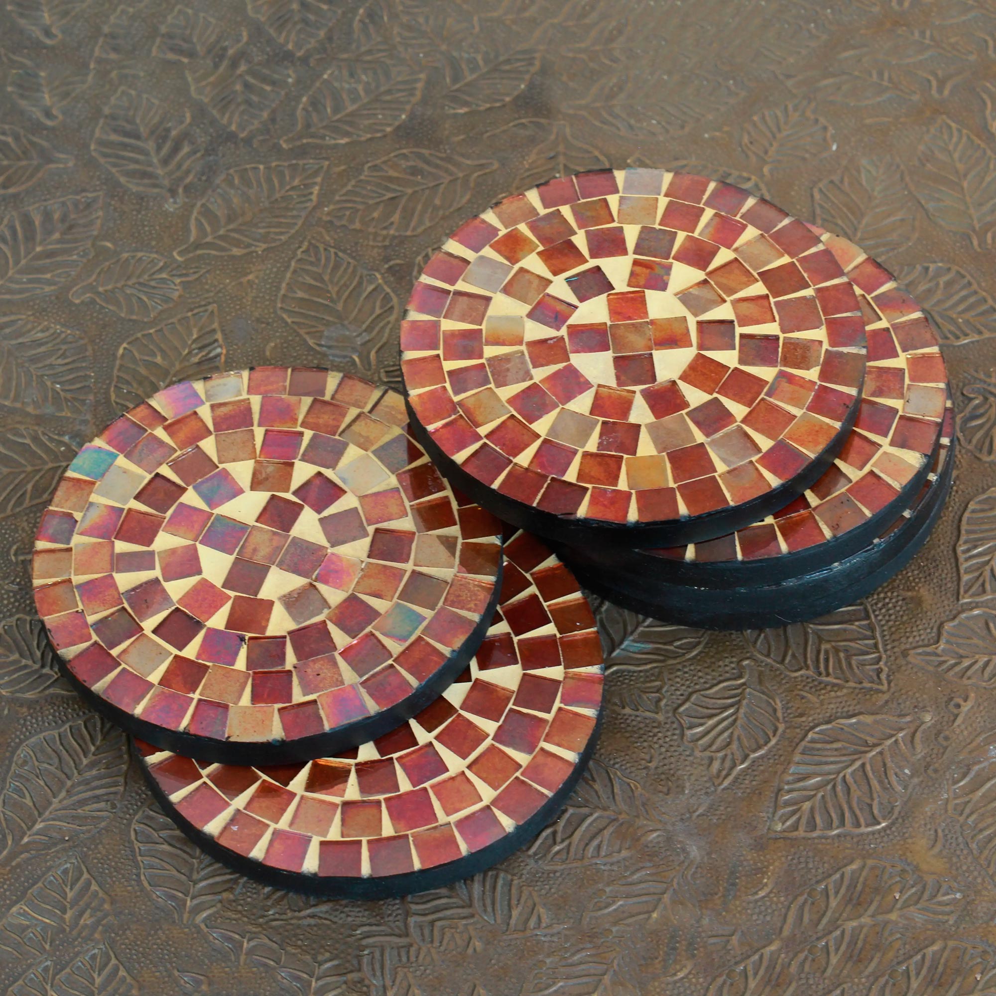 NOVICA Earth's Vanity Round Glass Tile Coasters Handcrafted in India ...