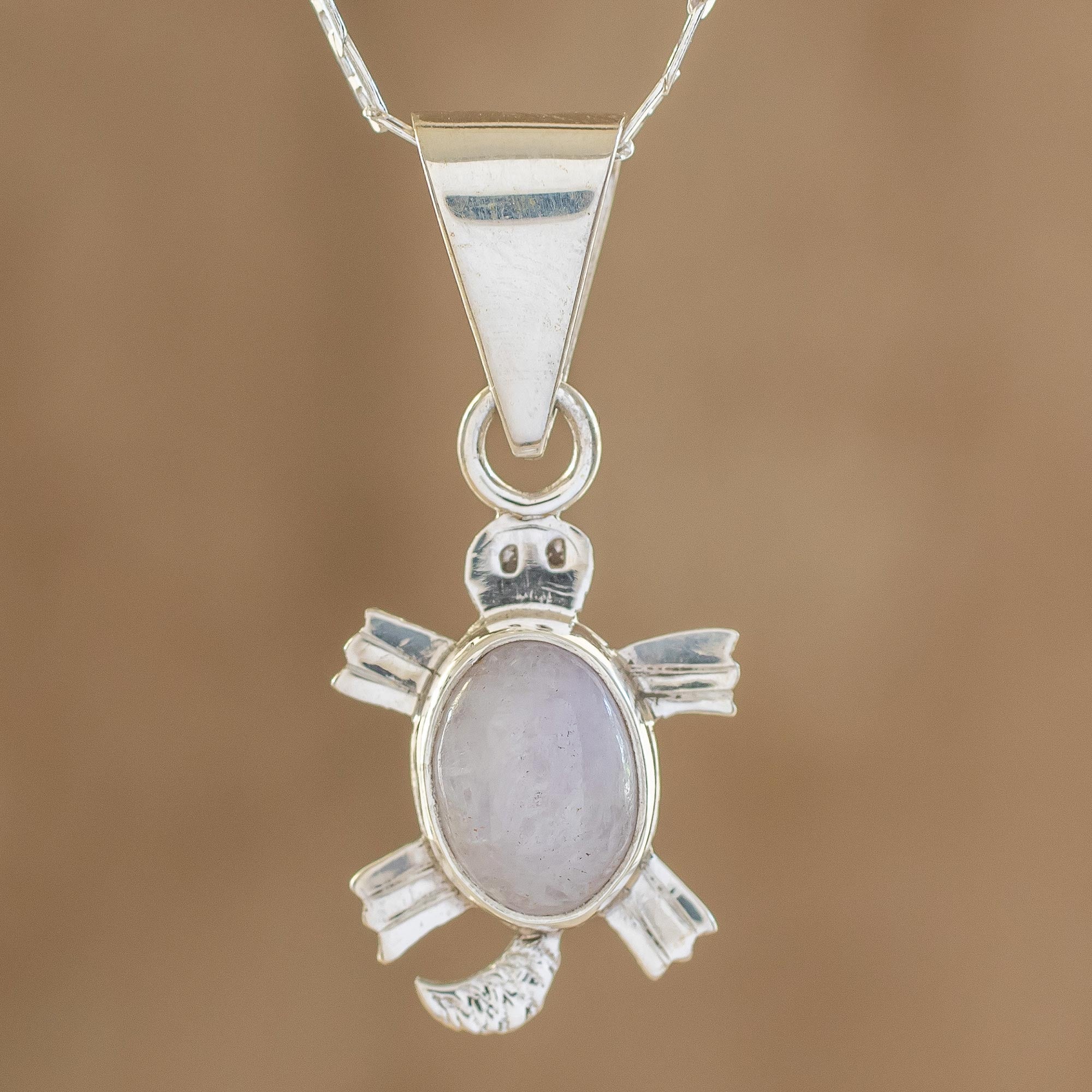 NOVICA Lilac Marine Turtle Artisan Crafted Lilac Jade Turtle Necklace ...