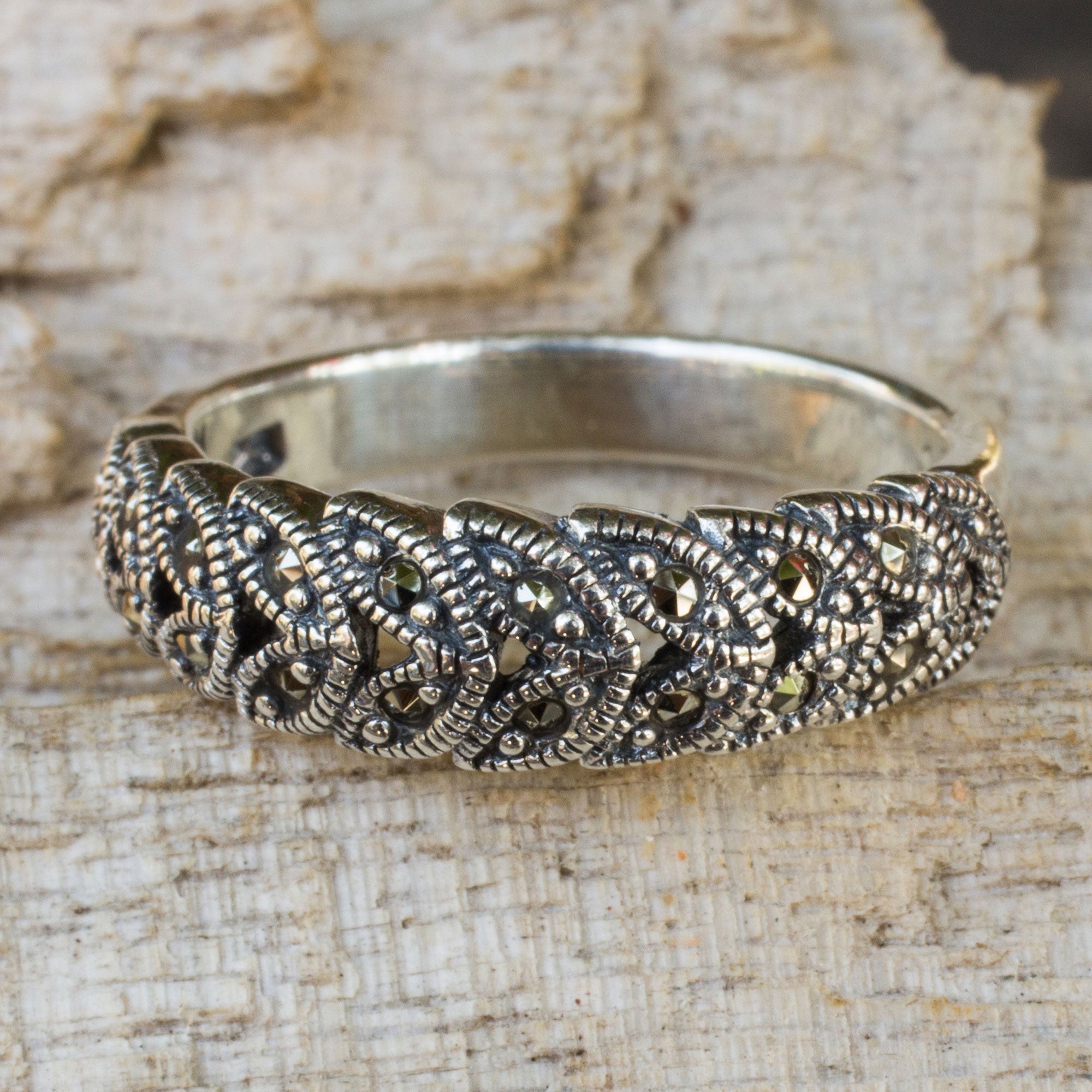 NOVICA Olive Garland Sterling Silver Cocktail Ring | GreaterGood