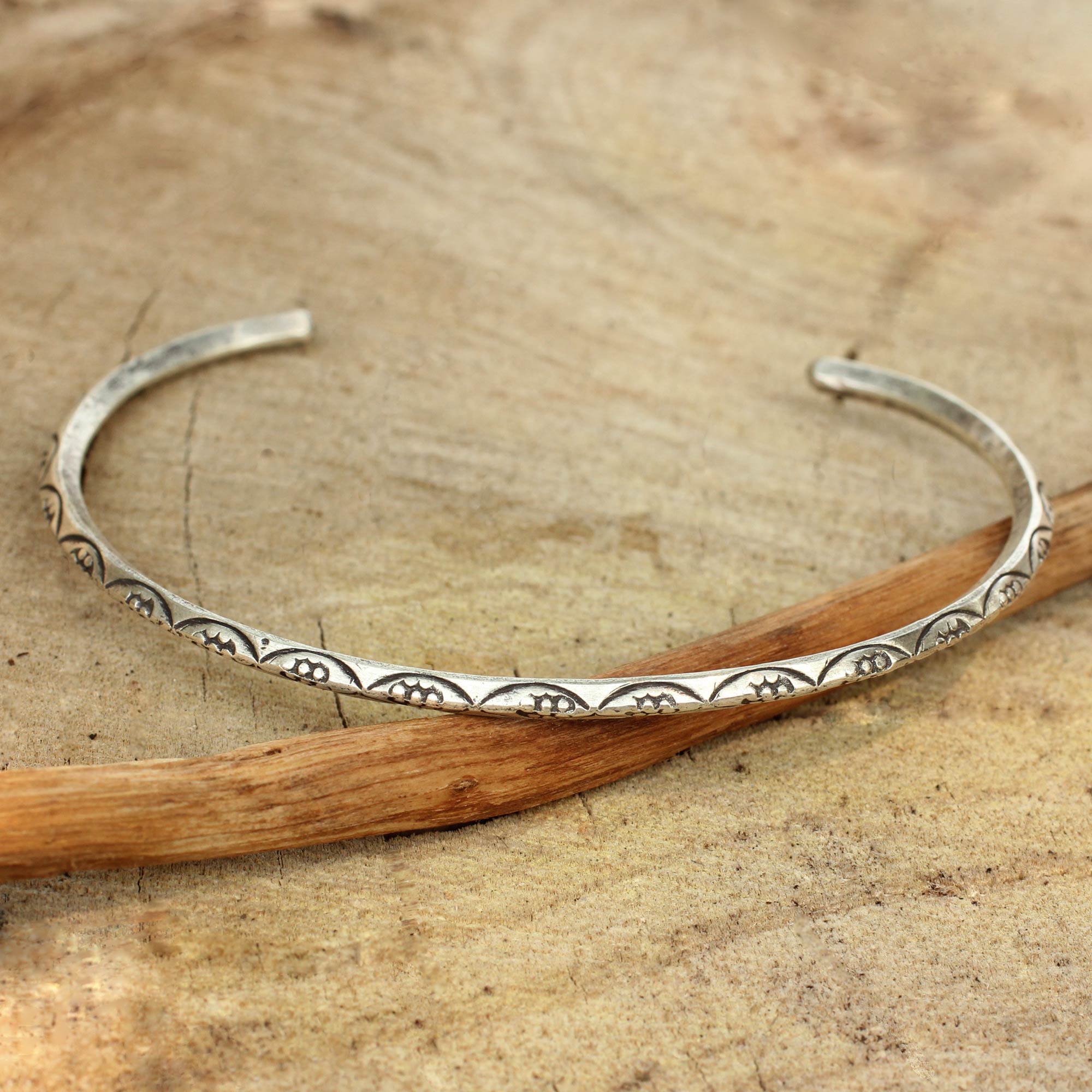 NOVICA Garland Narrow Silver Cuff | GreaterGood