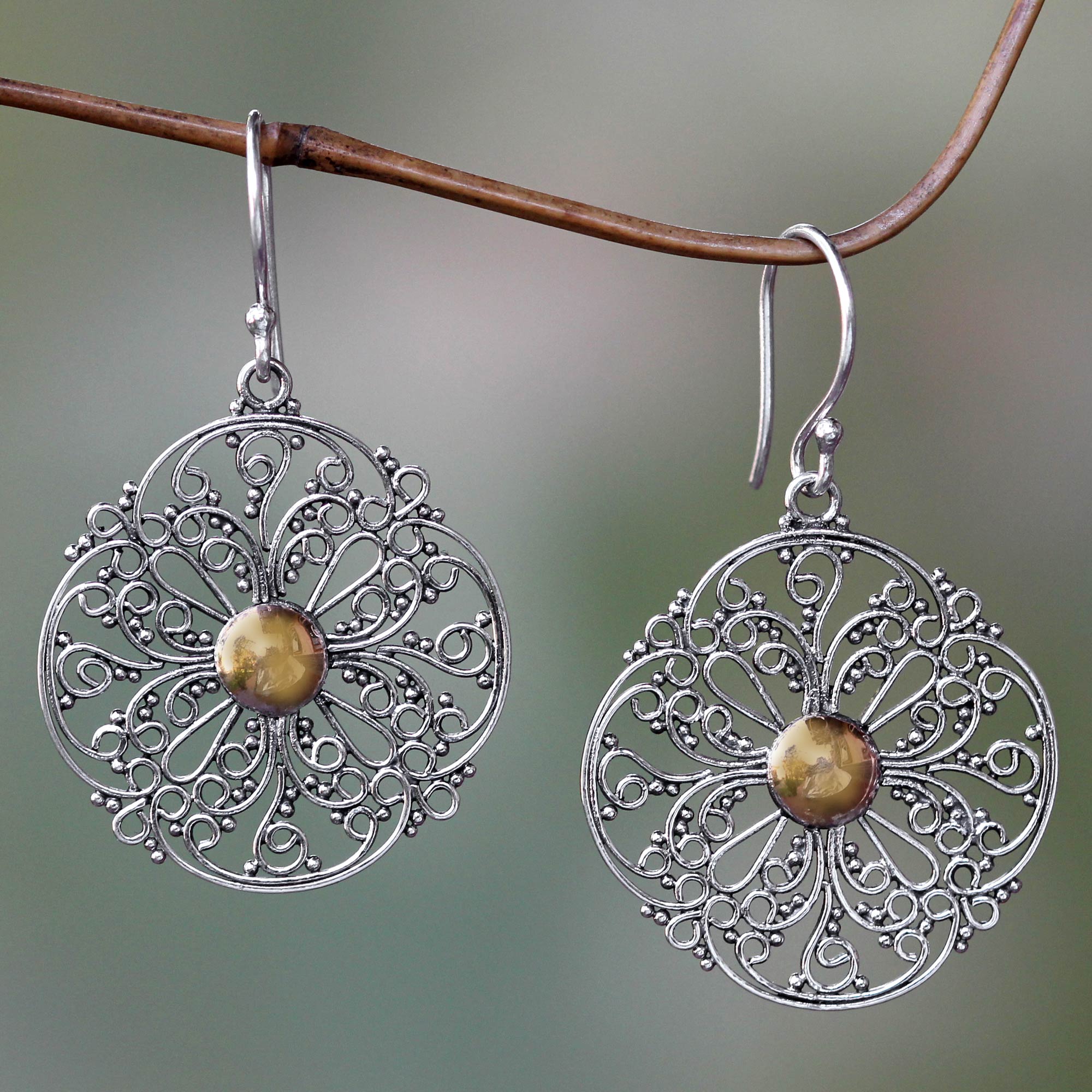 NOVICA Filigree Sun Gold Accent Flower Earrings from Bali | GreaterGood