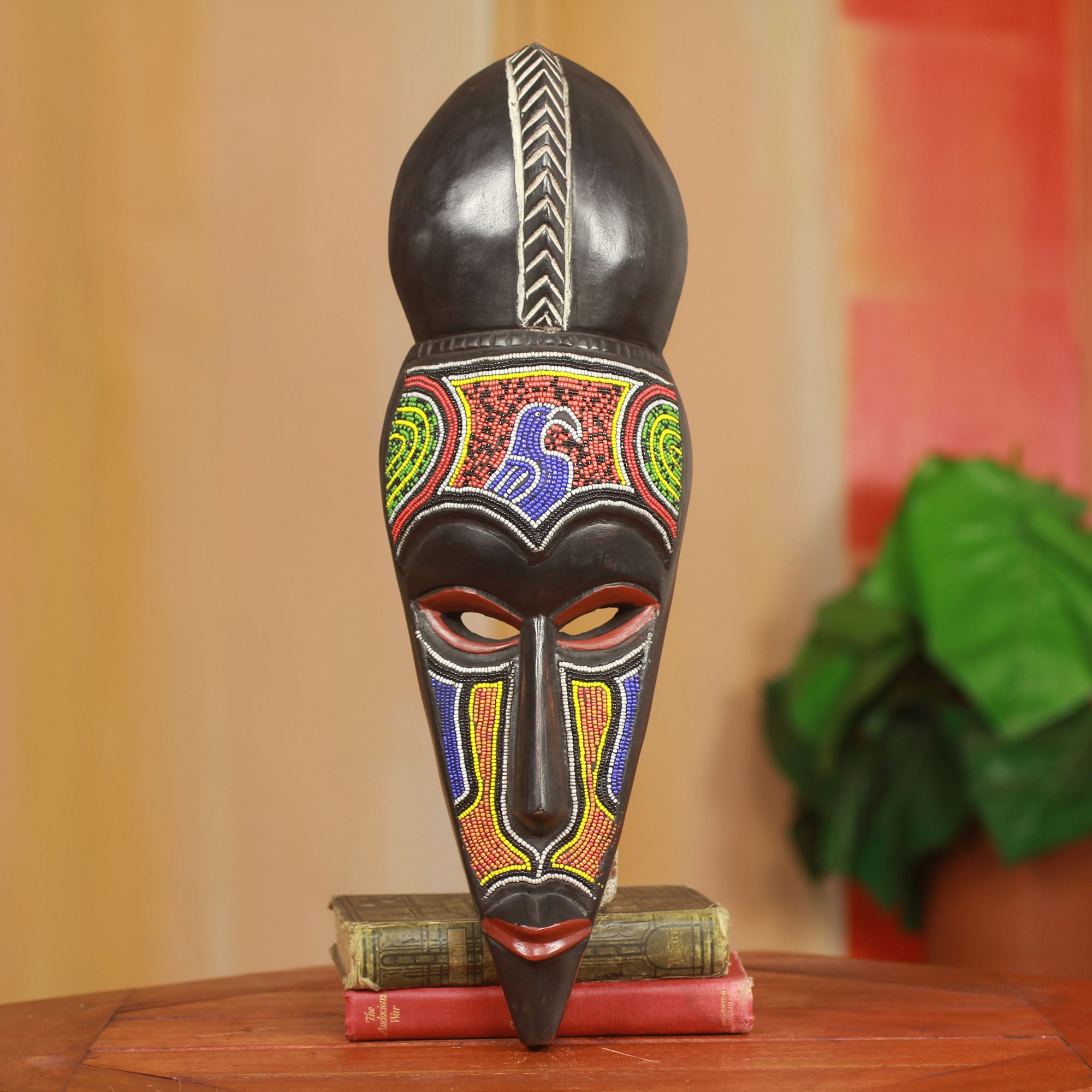 NOVICA Anuli Unique Hand Beaded Wood African Decorative Mask | GreaterGood