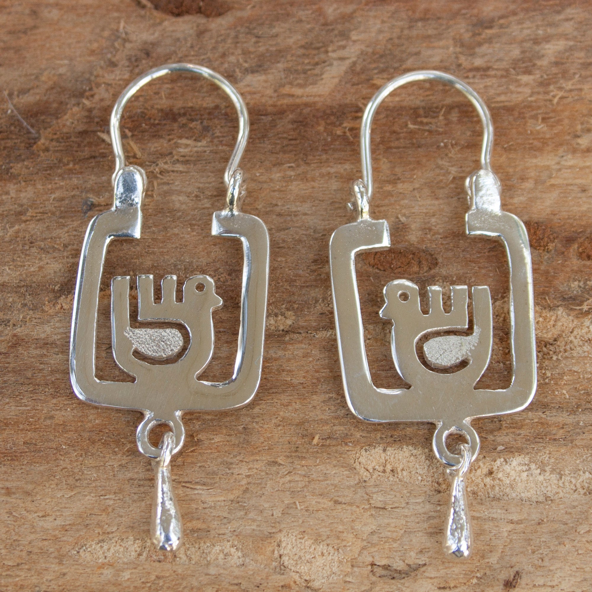 NOVICA Aztec Dove Square Sterling Silver Hoop Earrings with Birds ...