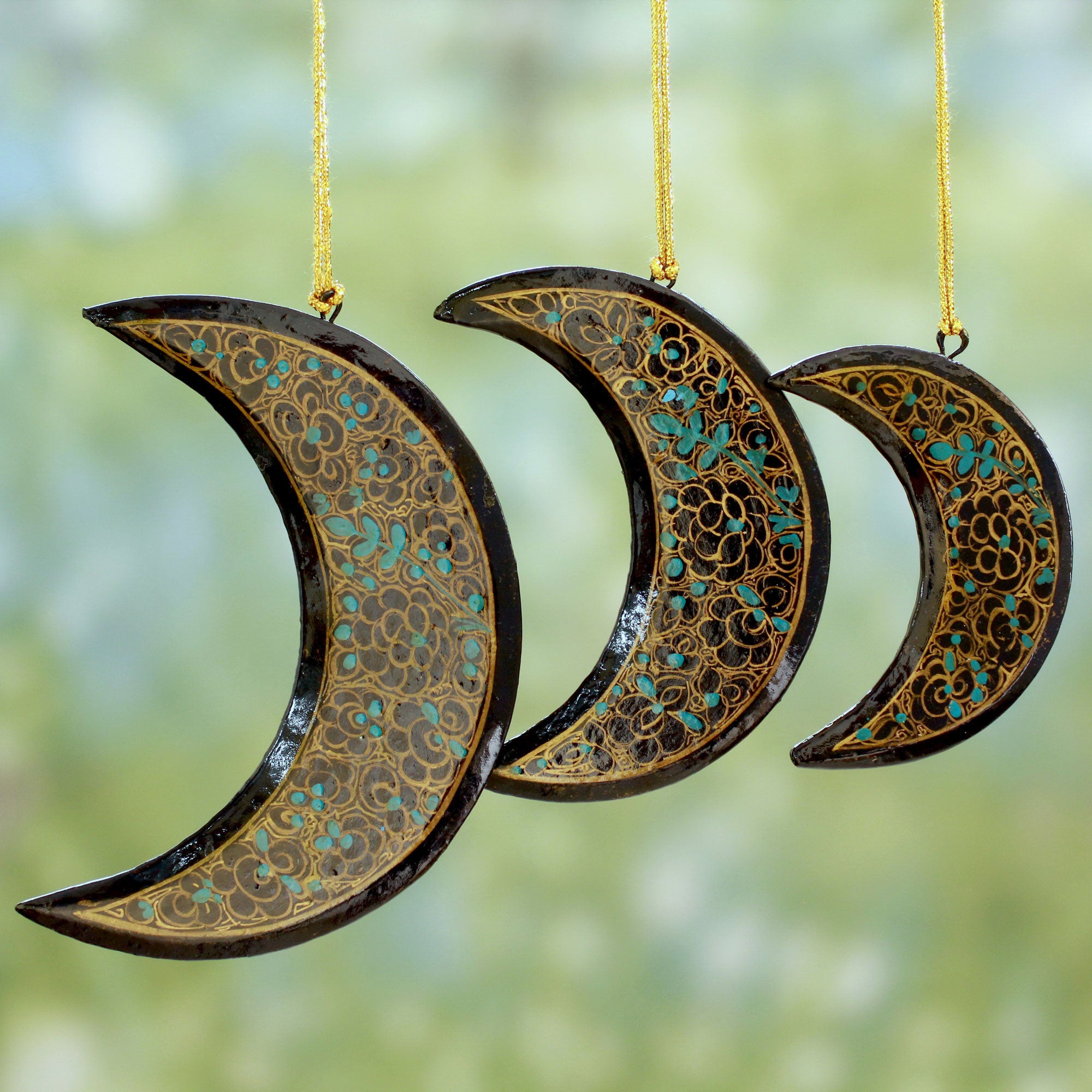 Midnight Moons Fair Trade Hand Painted Moon Christmas Ornaments (set o ...