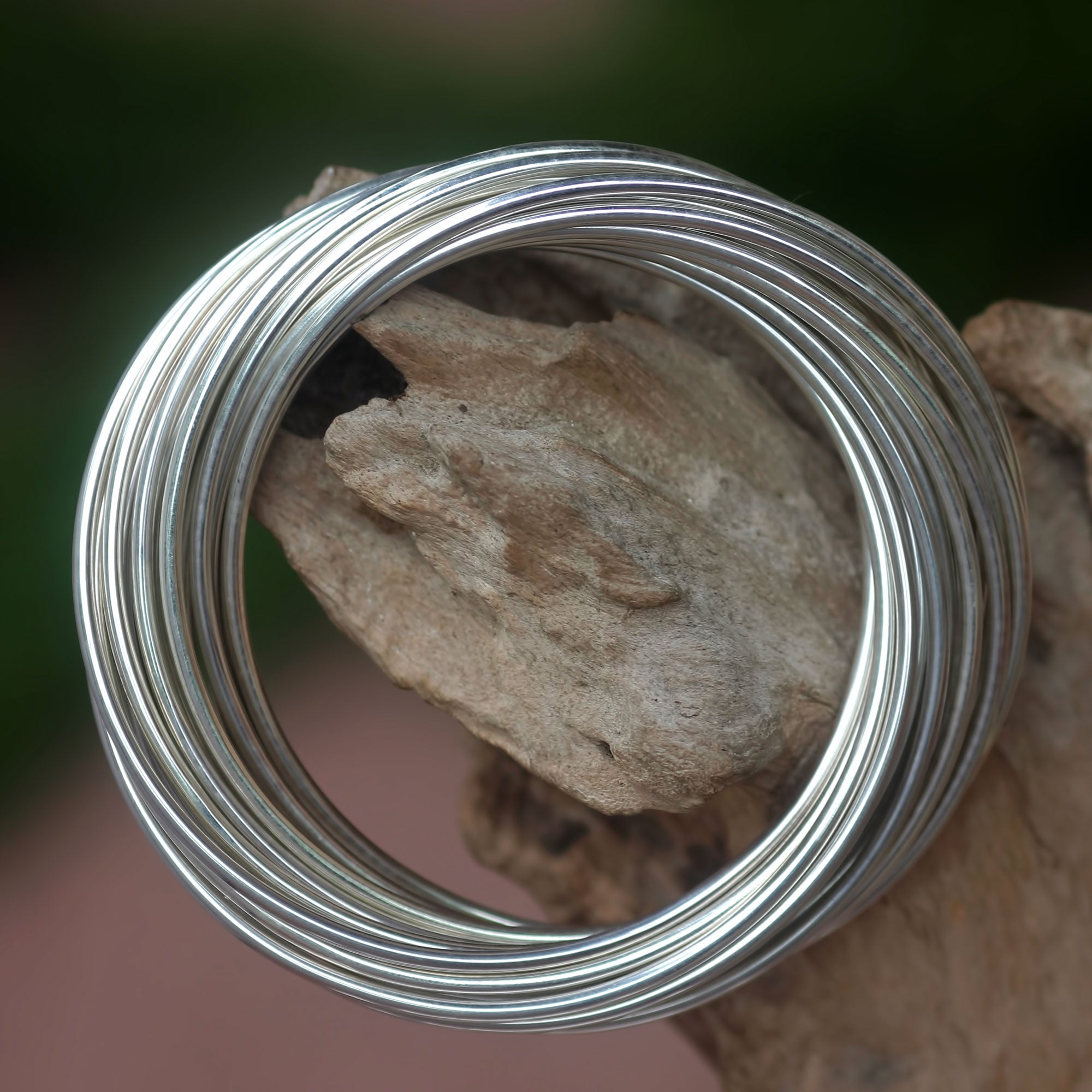 NOVICA United in Strength Modern Artisan Crafted Sterling Silver Bangle ...