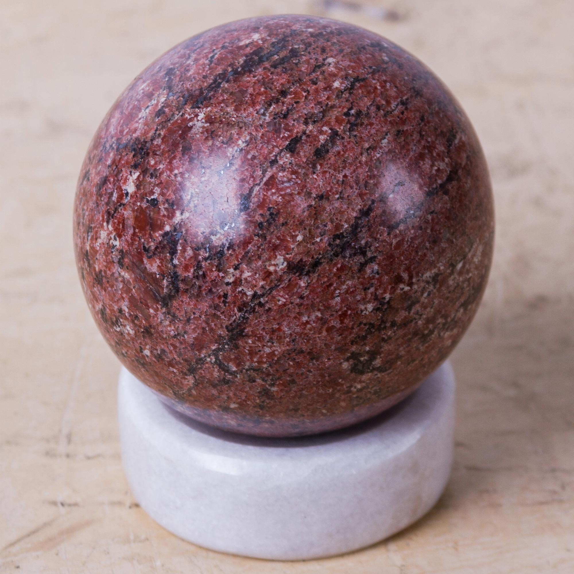 NOVICA Red Planet Handcrafted Rhodochrosite Gemstone Sphere and Stand ...