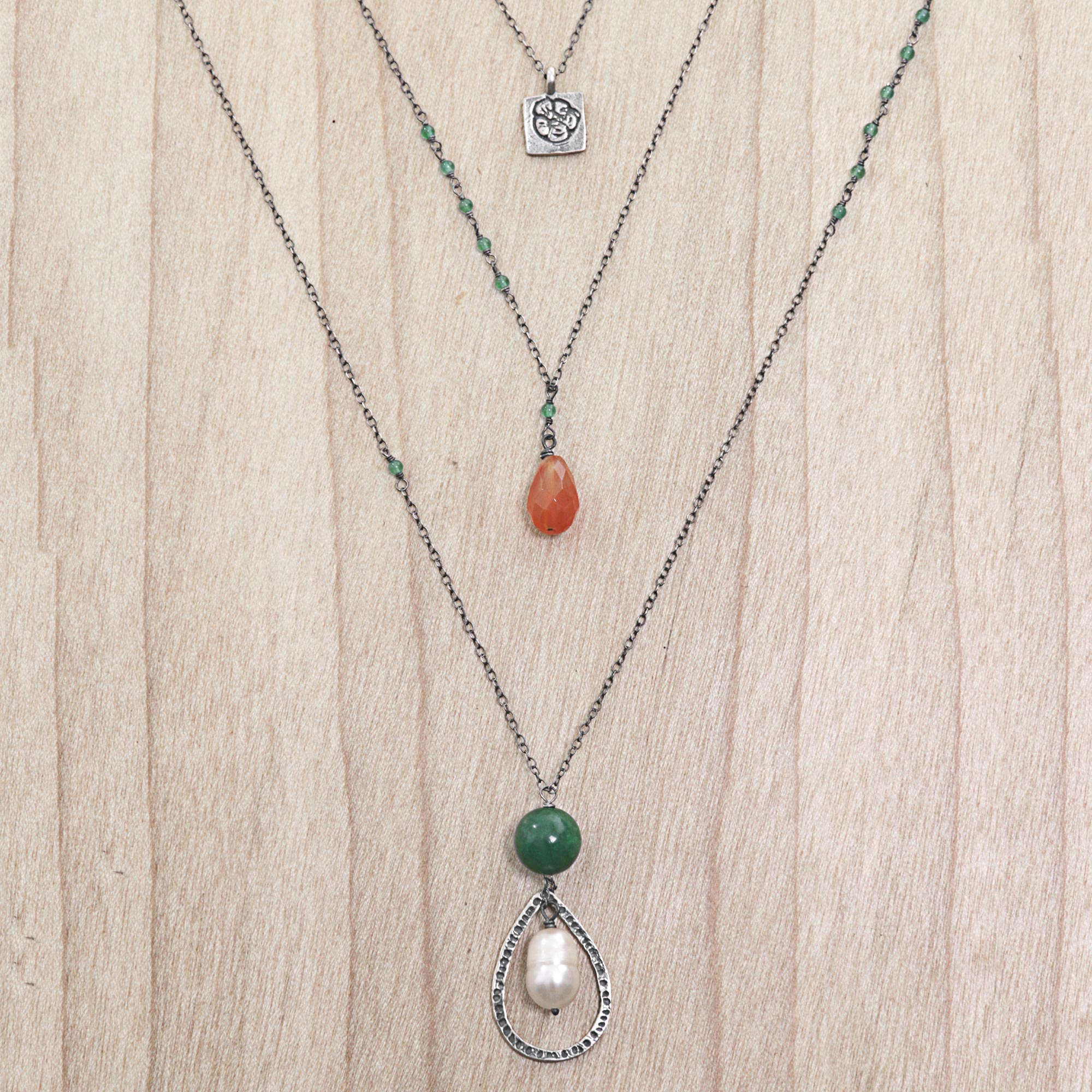 NOVICA Frangipani Beauty Pearl Quartz Carnelian 3 Chain Pendant ...