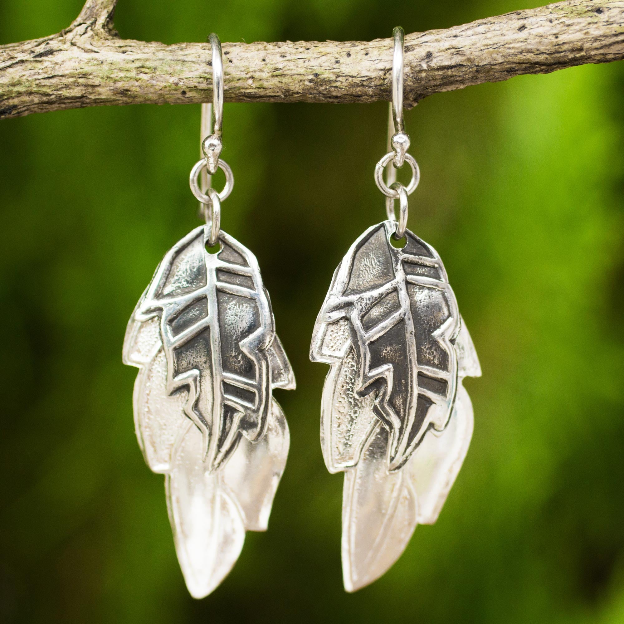 NOVICA Exotic Leaf Shadows Double Exotic Leaf Earrings Handmade in 925 ...