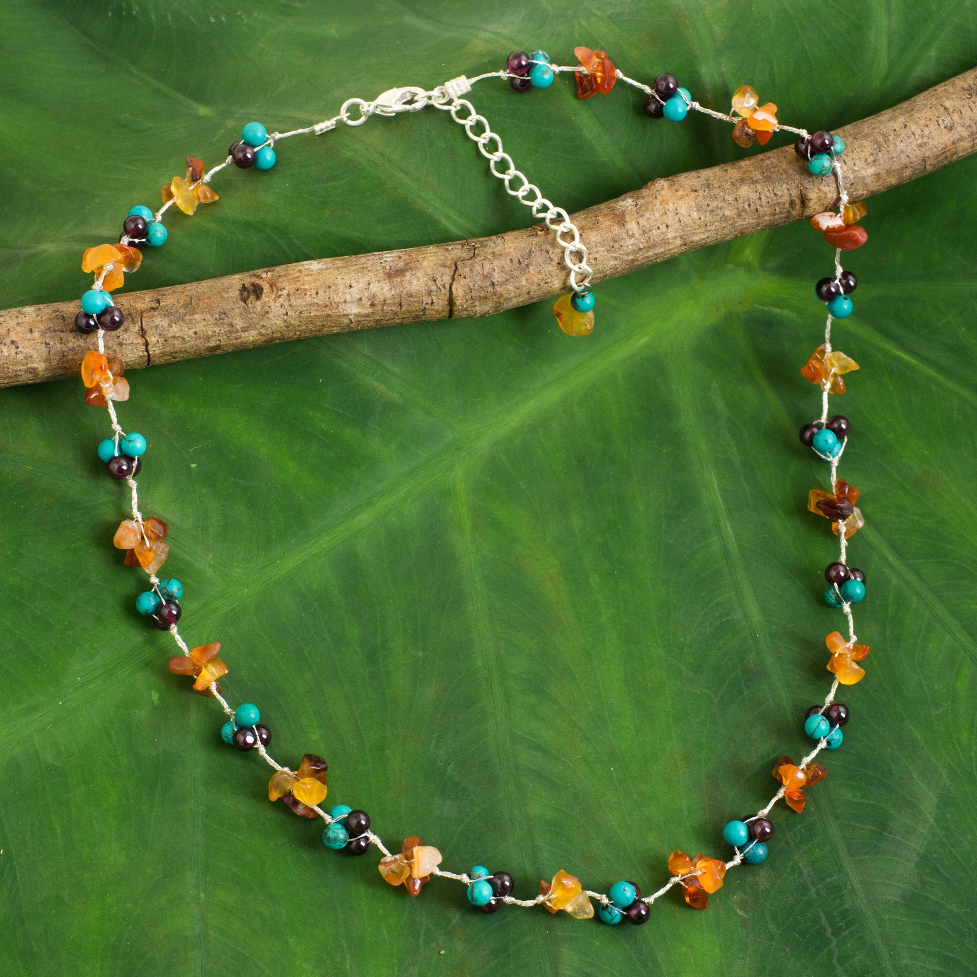 NOVICA Everlasting Dyed Calcite Garnet Carnelian Beaded Necklace from ...