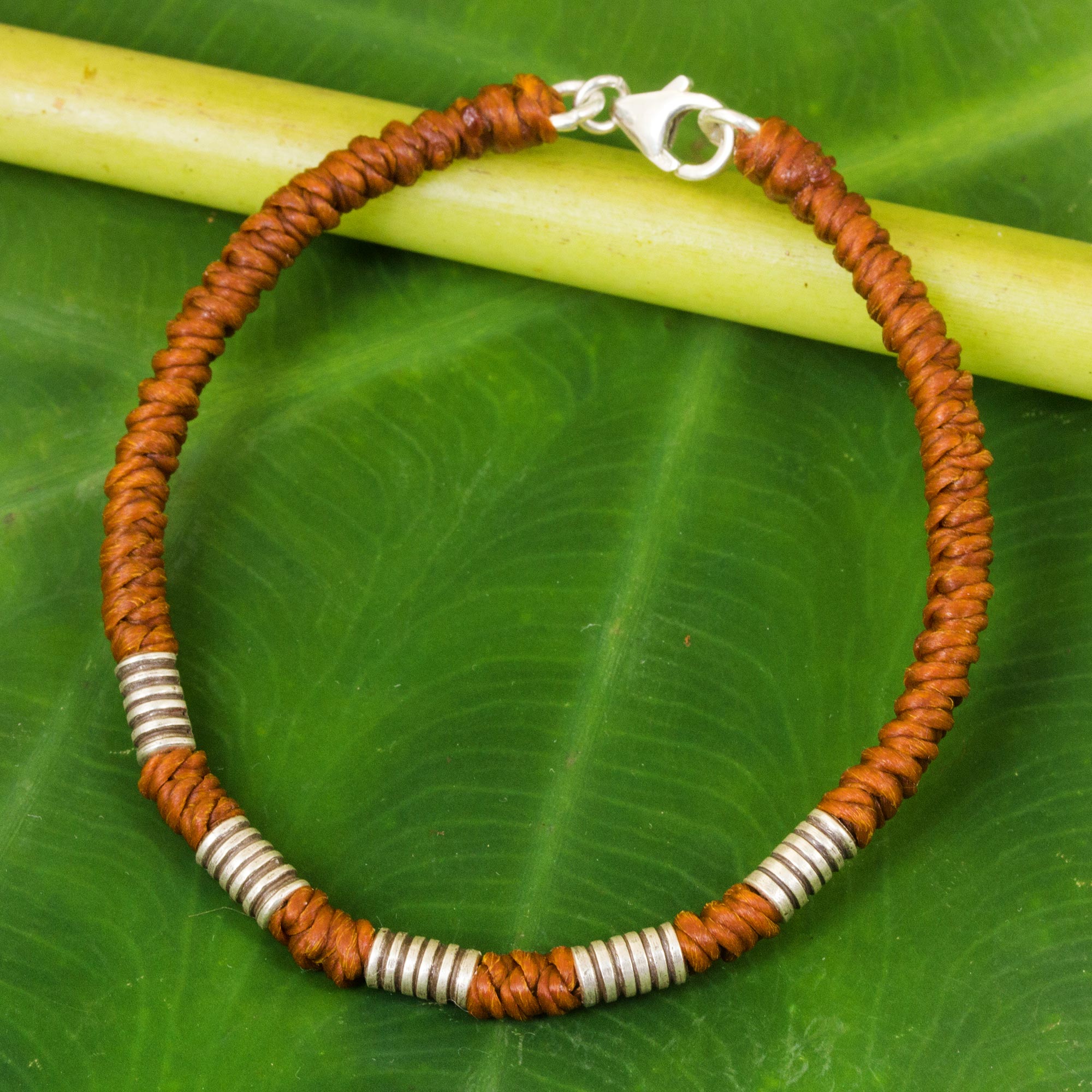 NOVICA Beautiful Jungle in Rust Handmade Wristband Braided Bracelet ...