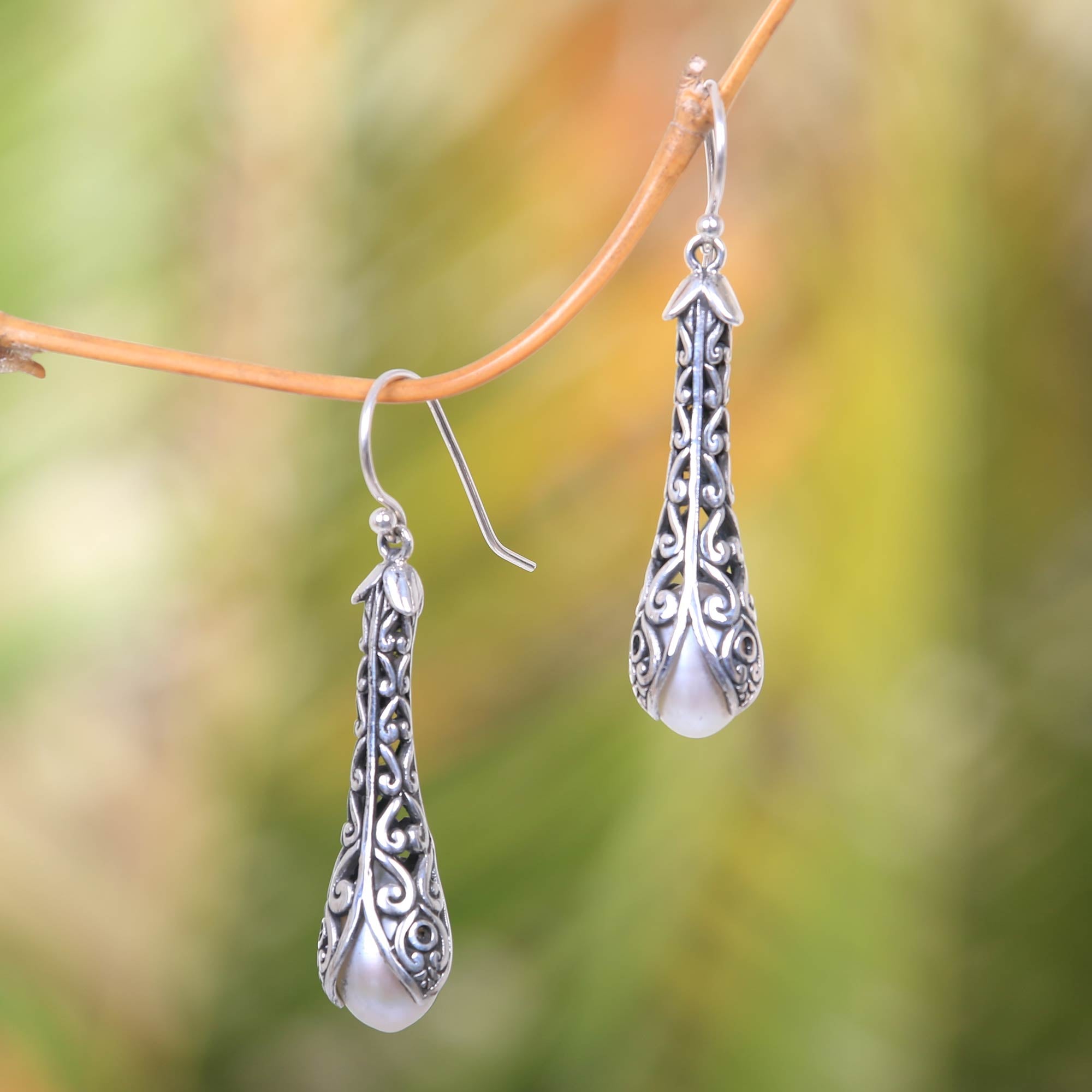 NOVICA Clove Island Sterling Silver Tendrils and Cultured Pearl ...