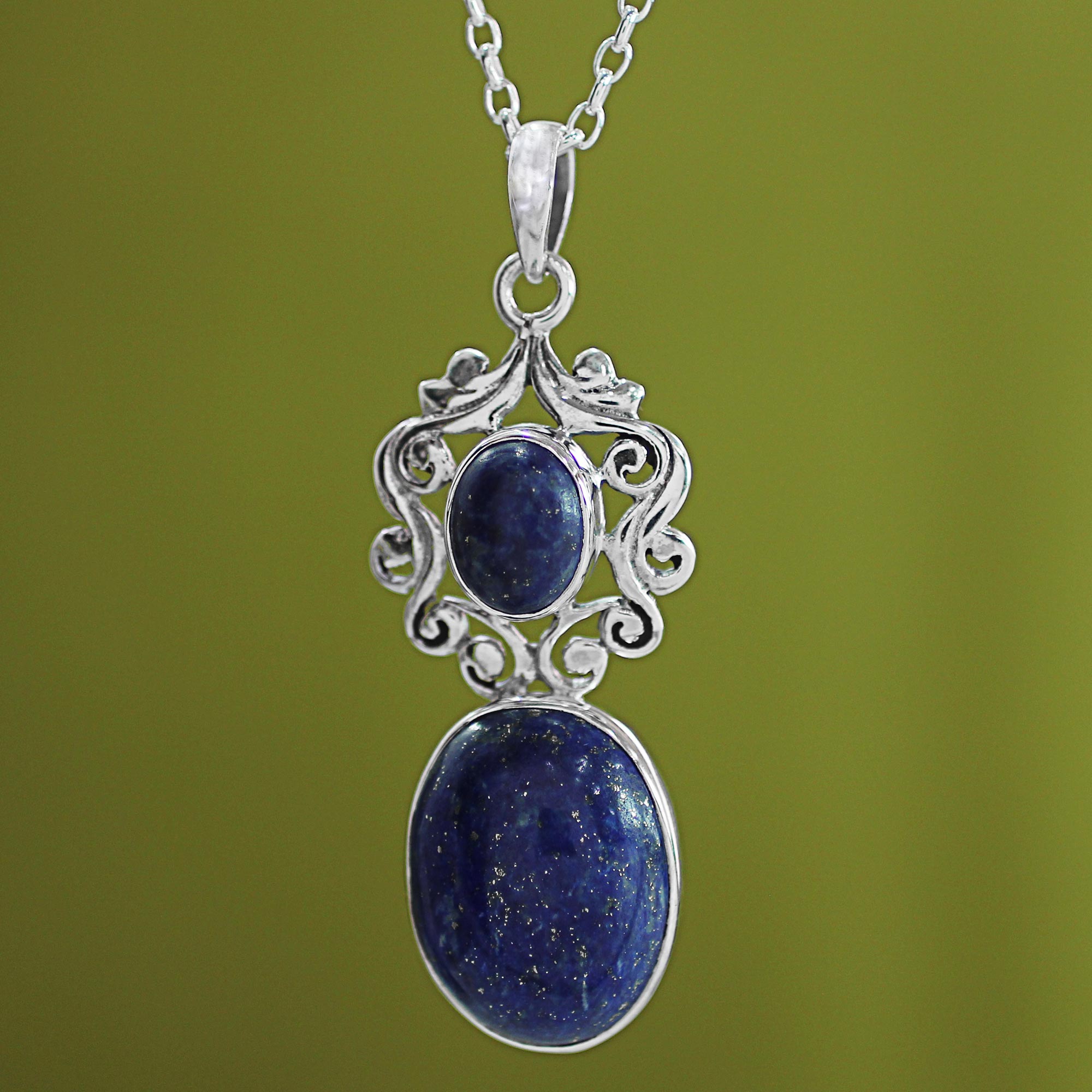 NOVICA Whimsical Tendrils Handcrafted Deep Blue Lapis Lazuli Pendant ...