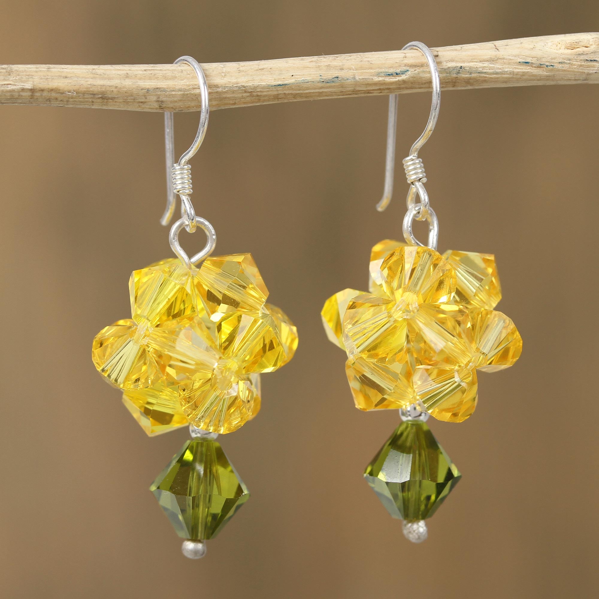 NOVICA Shooting Stars in Yellow Yellow Swarovski Crystal Dangle ...