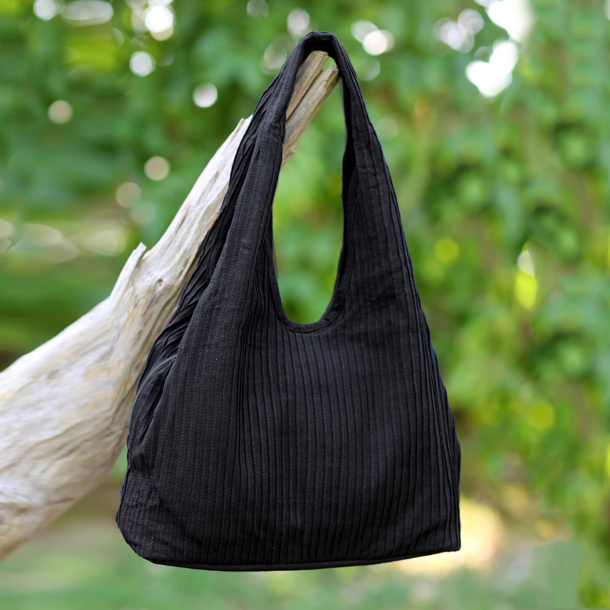 NOVICA Thai Texture in Black 100% Cotton Textured Shoulder Bag in Black ...