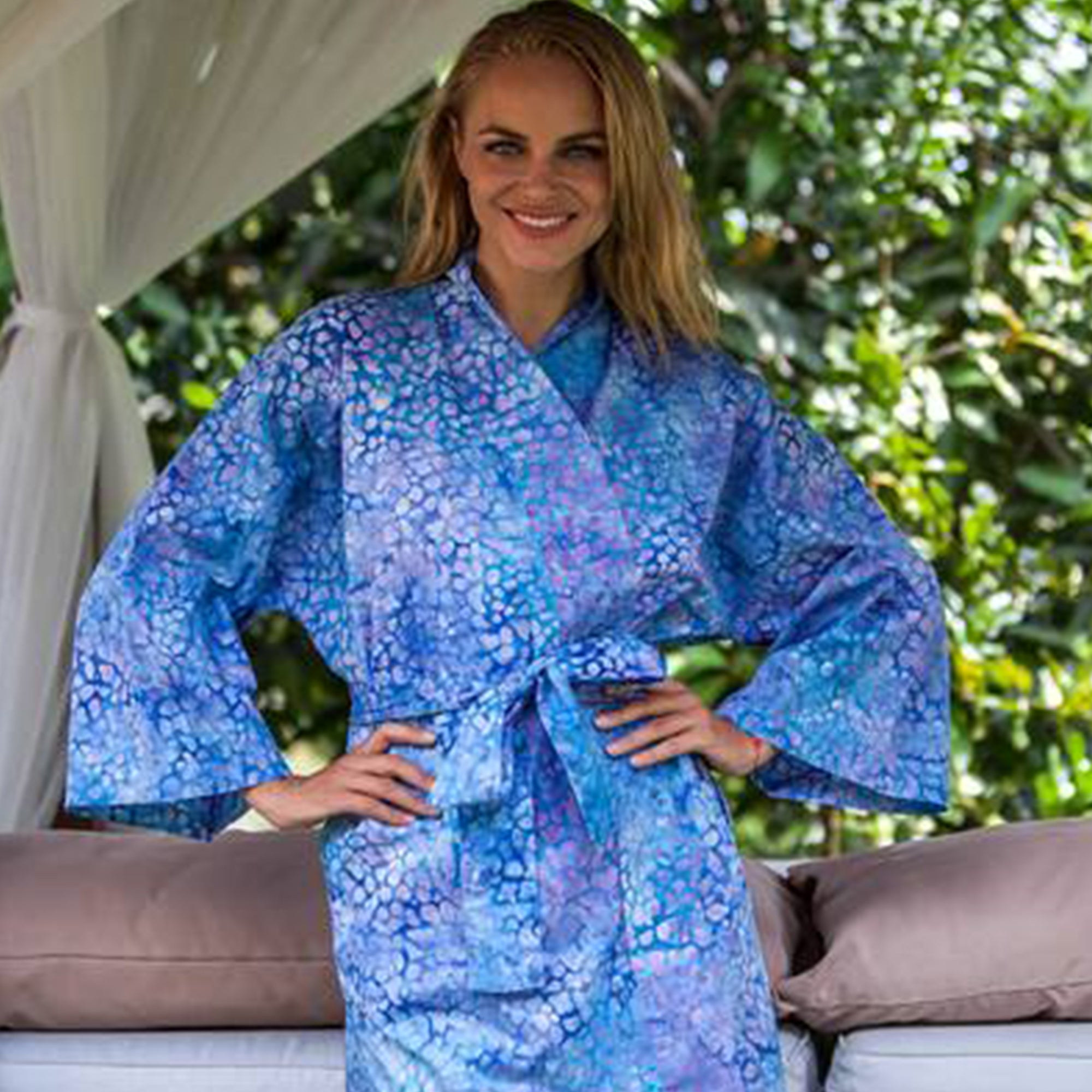 NOVICA Multicolor Batik Cotton Robe | GreaterGood