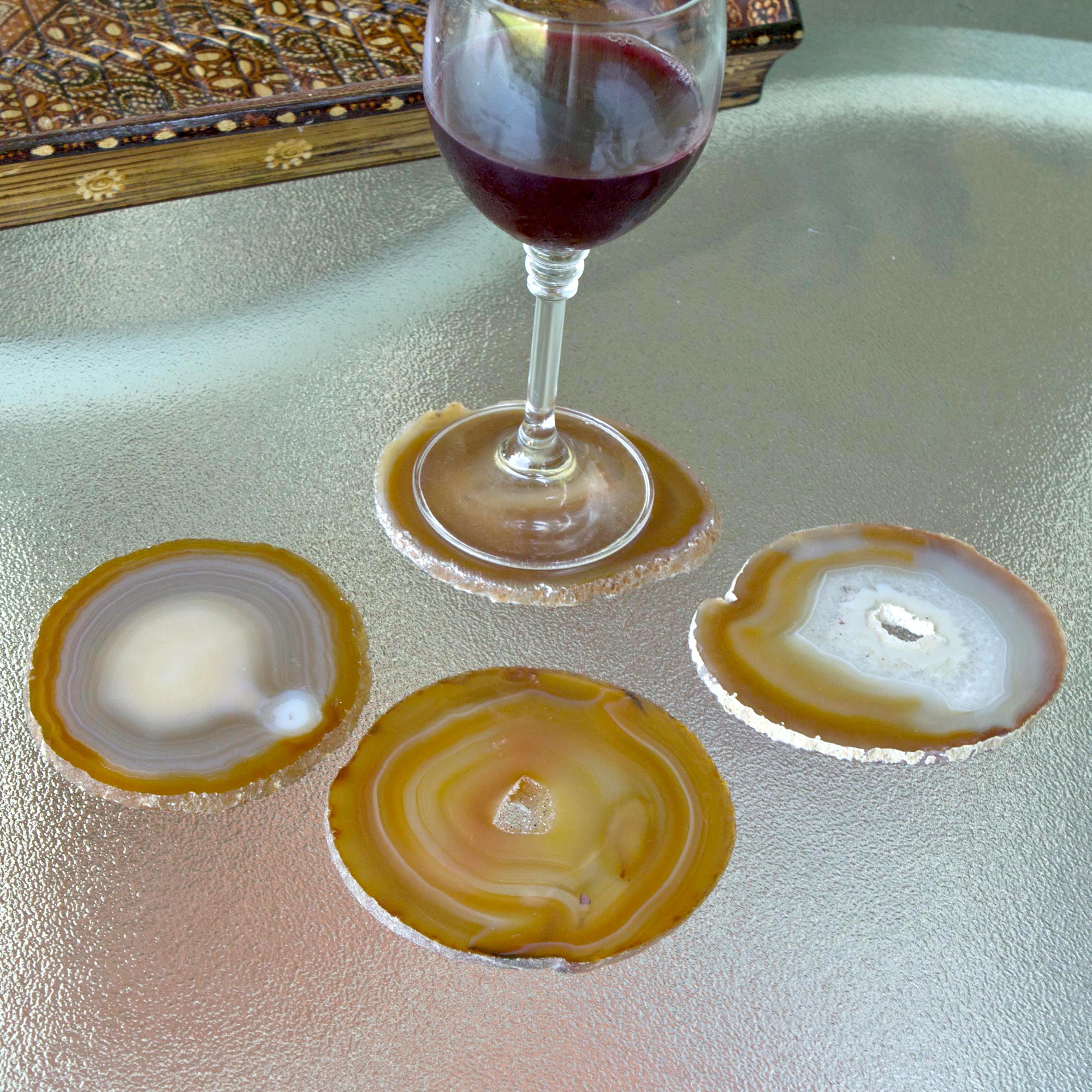 NOVICA Caramel Crystals Natural Color Brown Agate Coasters (Set of 4 ...