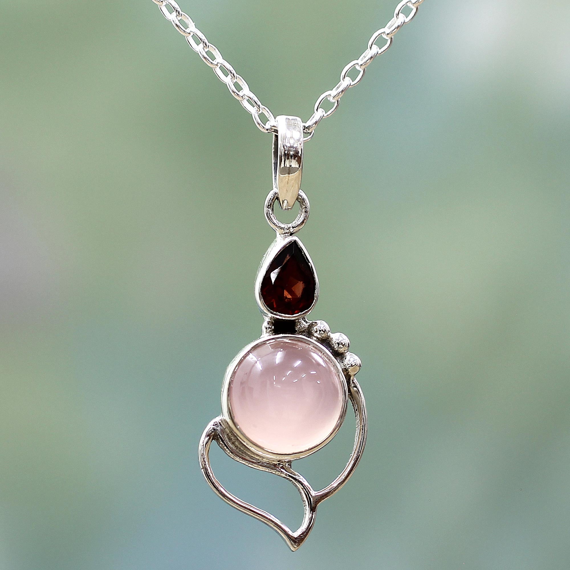 NOVICA Pink Crest Garnet Chalcedony Sterling Silver Pendant Necklace ...