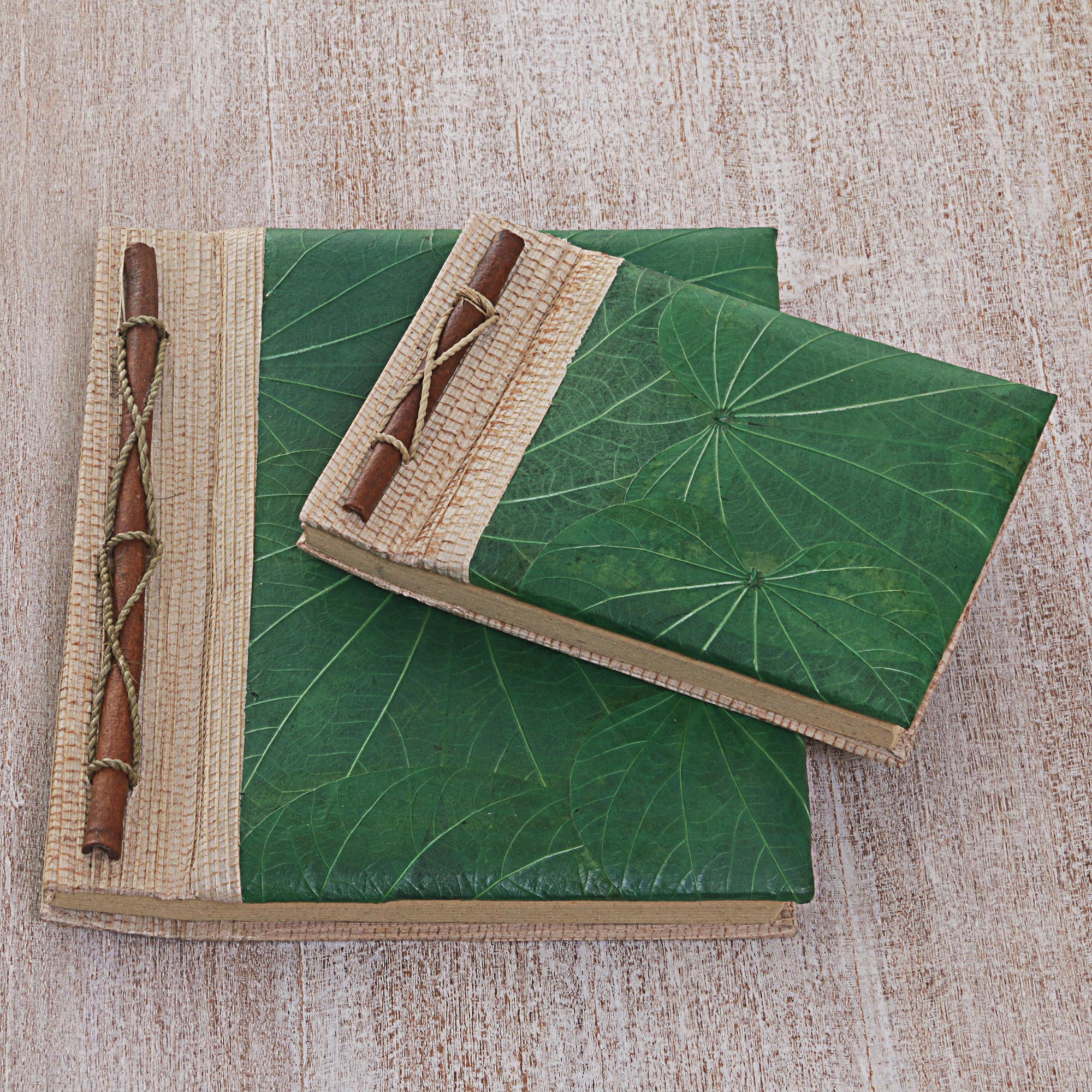 NOVICA Autumn Spirit in Green Handcrafted Pair of Rice Paper Notebooks ...