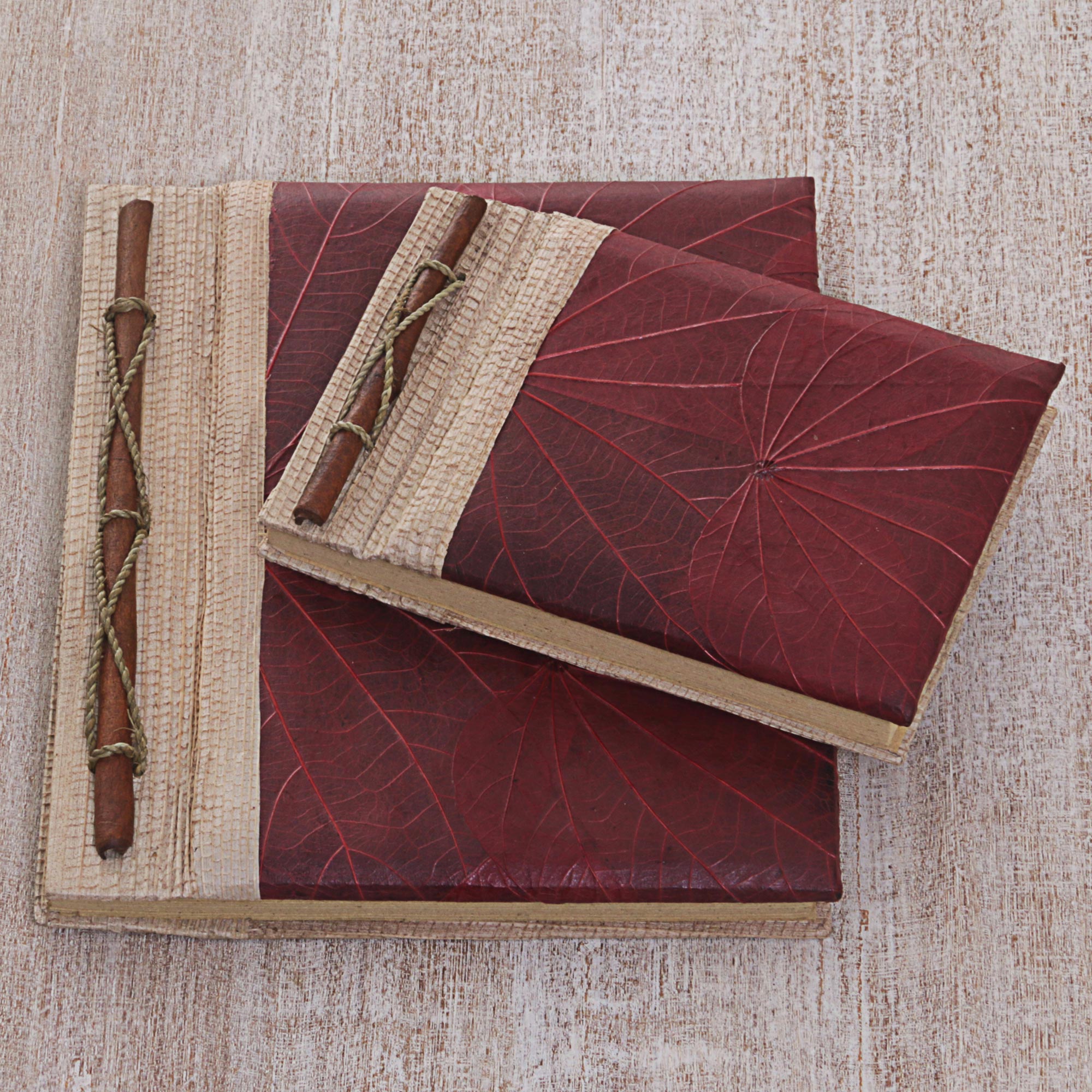 NOVICA Autumn Spirit in Red Handcrafted Pair of Rice Paper Notebooks ...