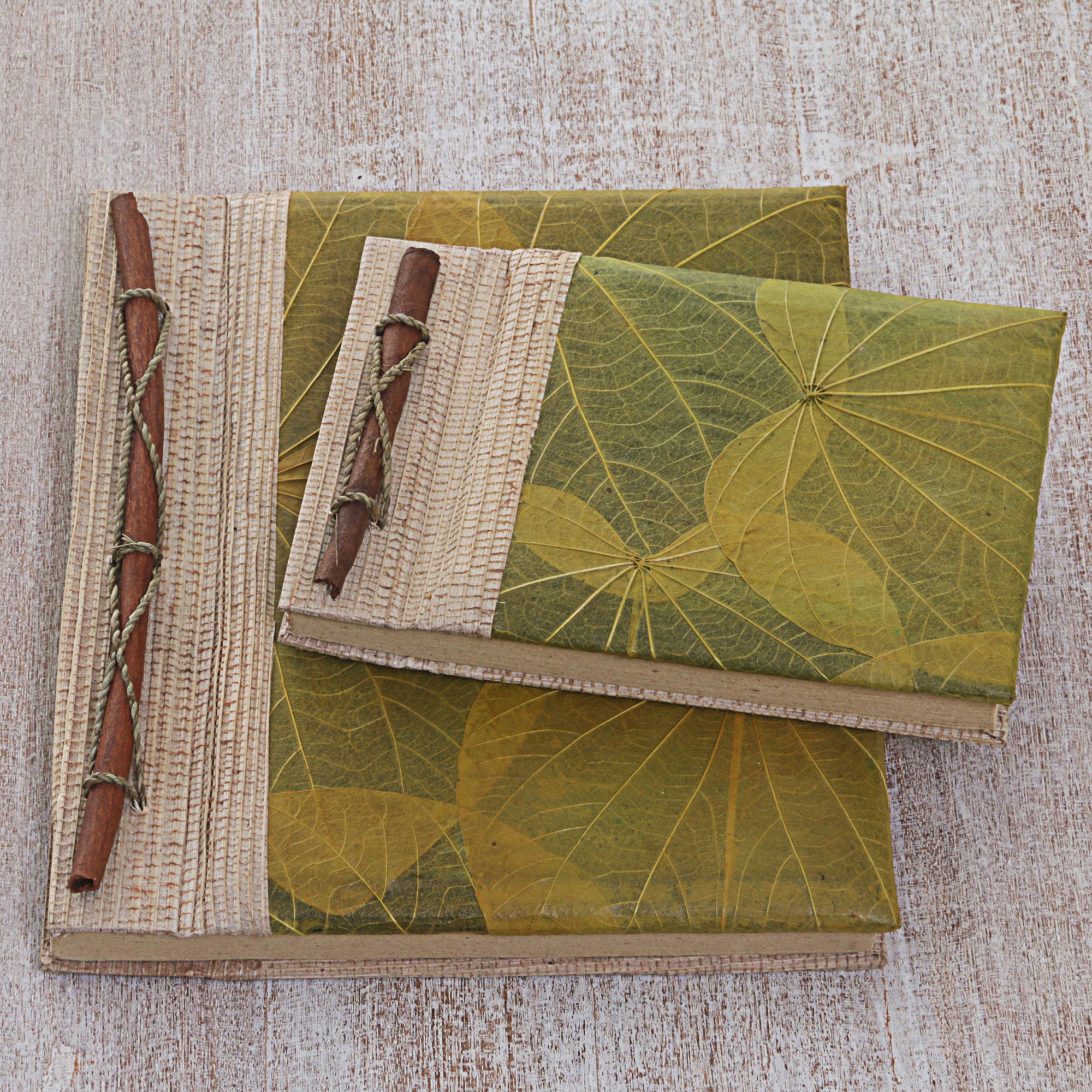 NOVICA Autumn Spirit in Olive Handcrafted Pair of Rice Paper Notebooks ...