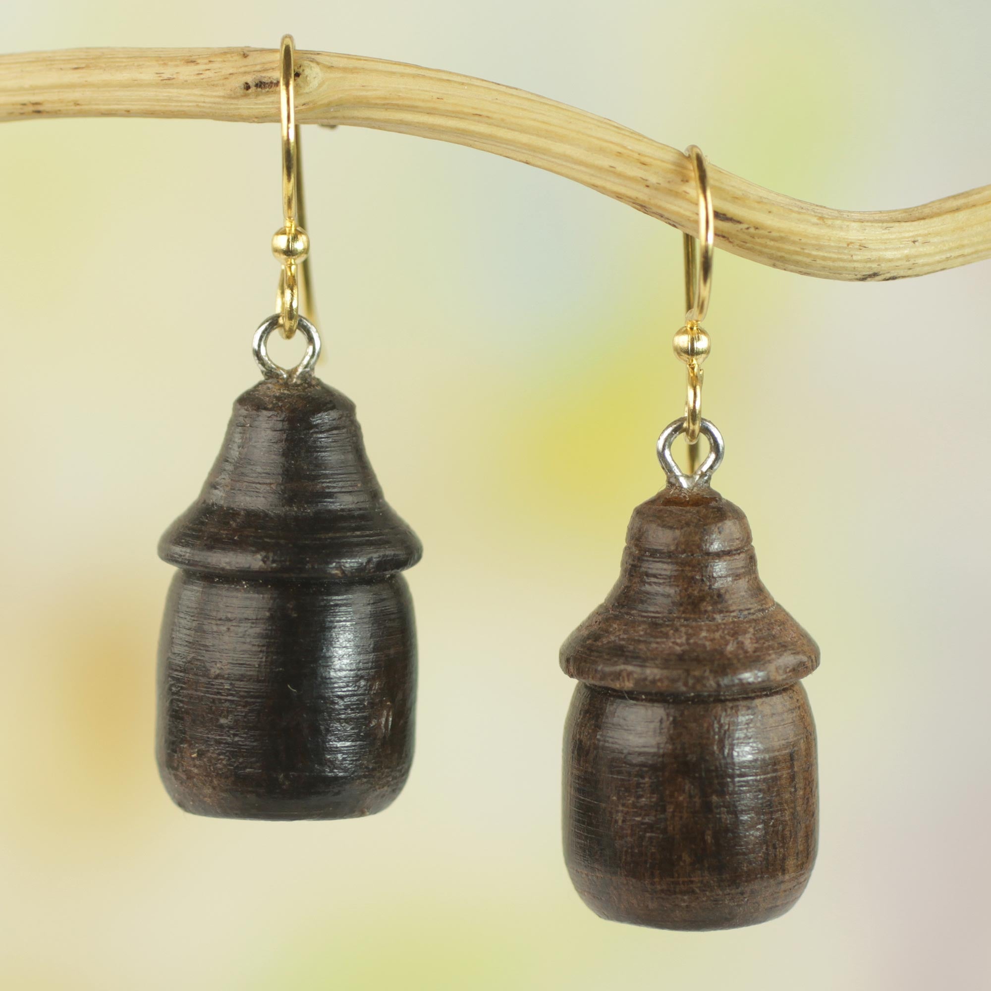 NOVICA Village Huts Handcrafted Sese Wood Hut-Shaped Earrings from ...